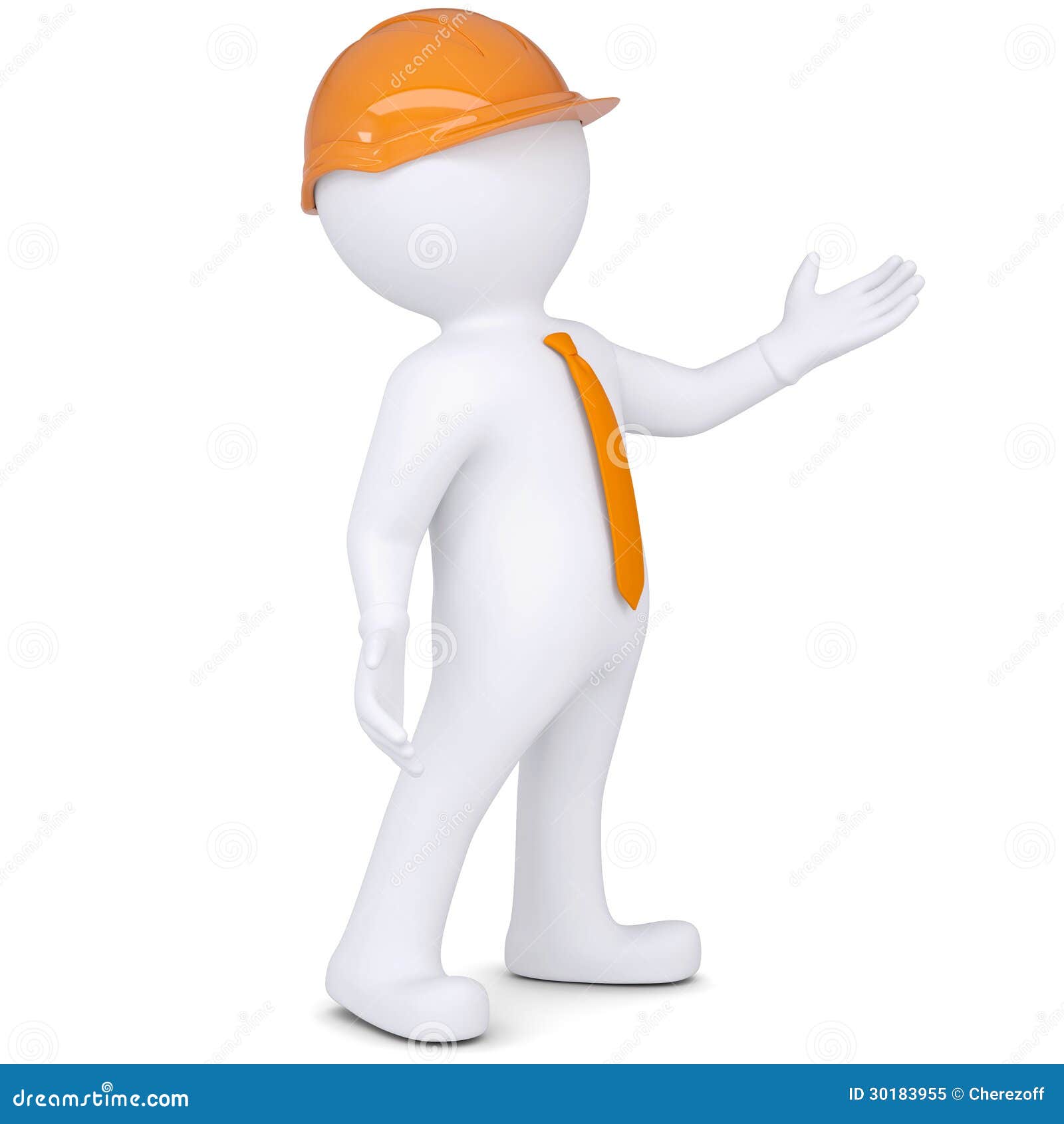 3d White Man in Helmet Points Hand Stock Illustration - Illustration of ...