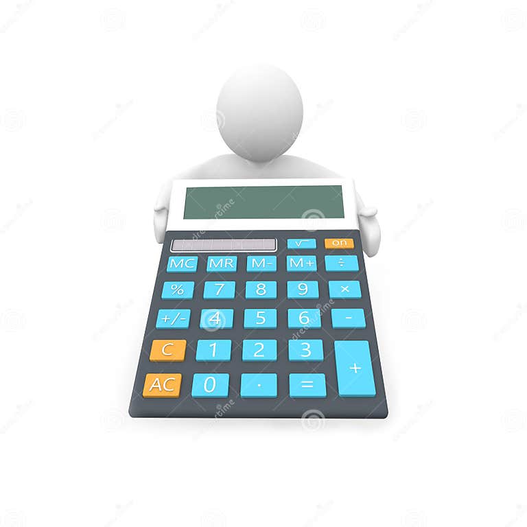 3d White Man Holding Calculator Stock Illustration - Illustration of ...