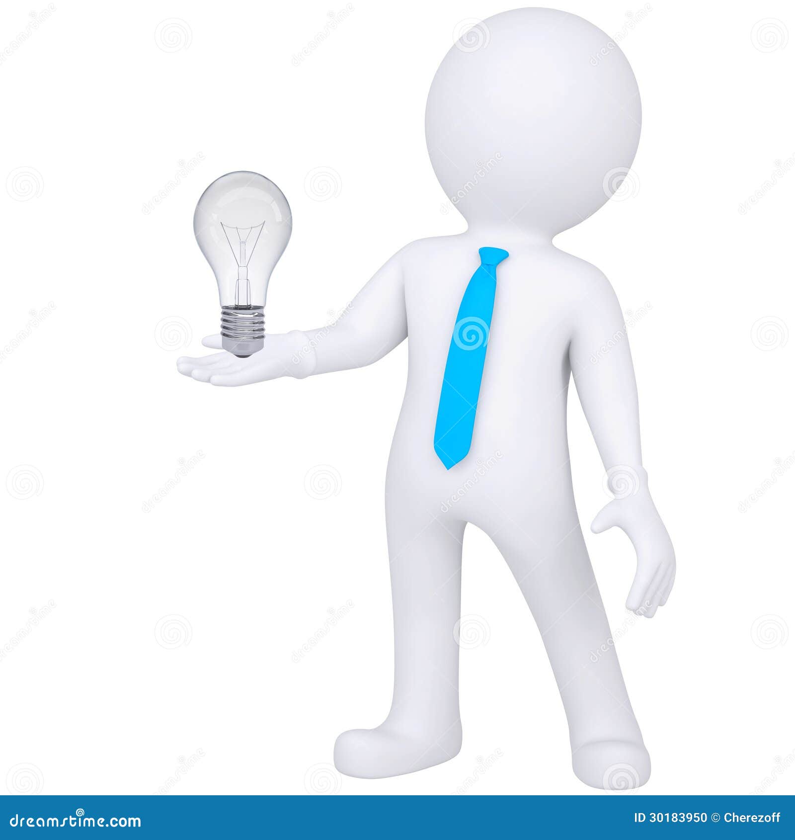 3d White Man Holding a Light Bulb Stock Illustration - Illustration of ...