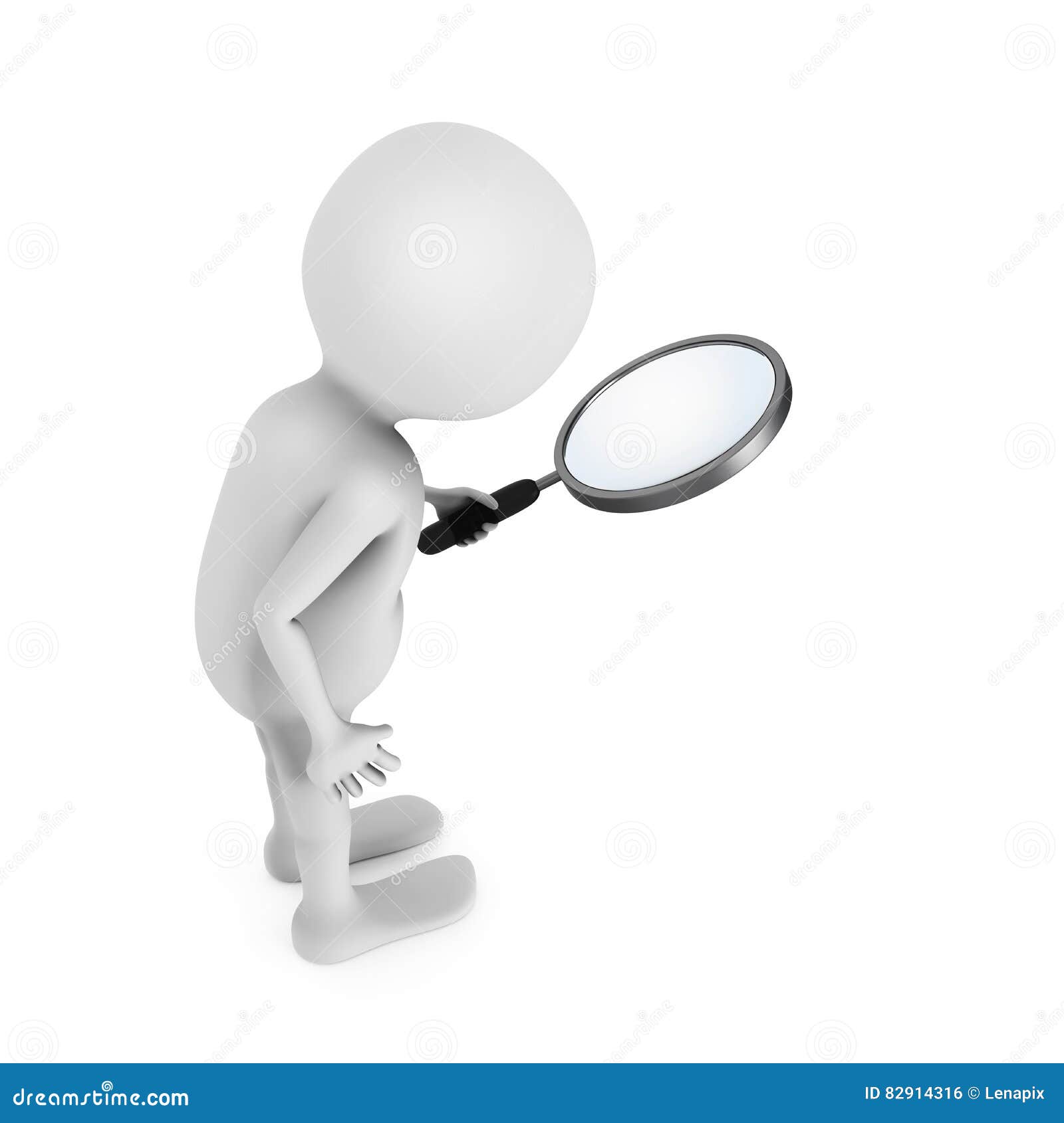3D White Man Looking through the Magnifying Glass. Stock Illustration ...