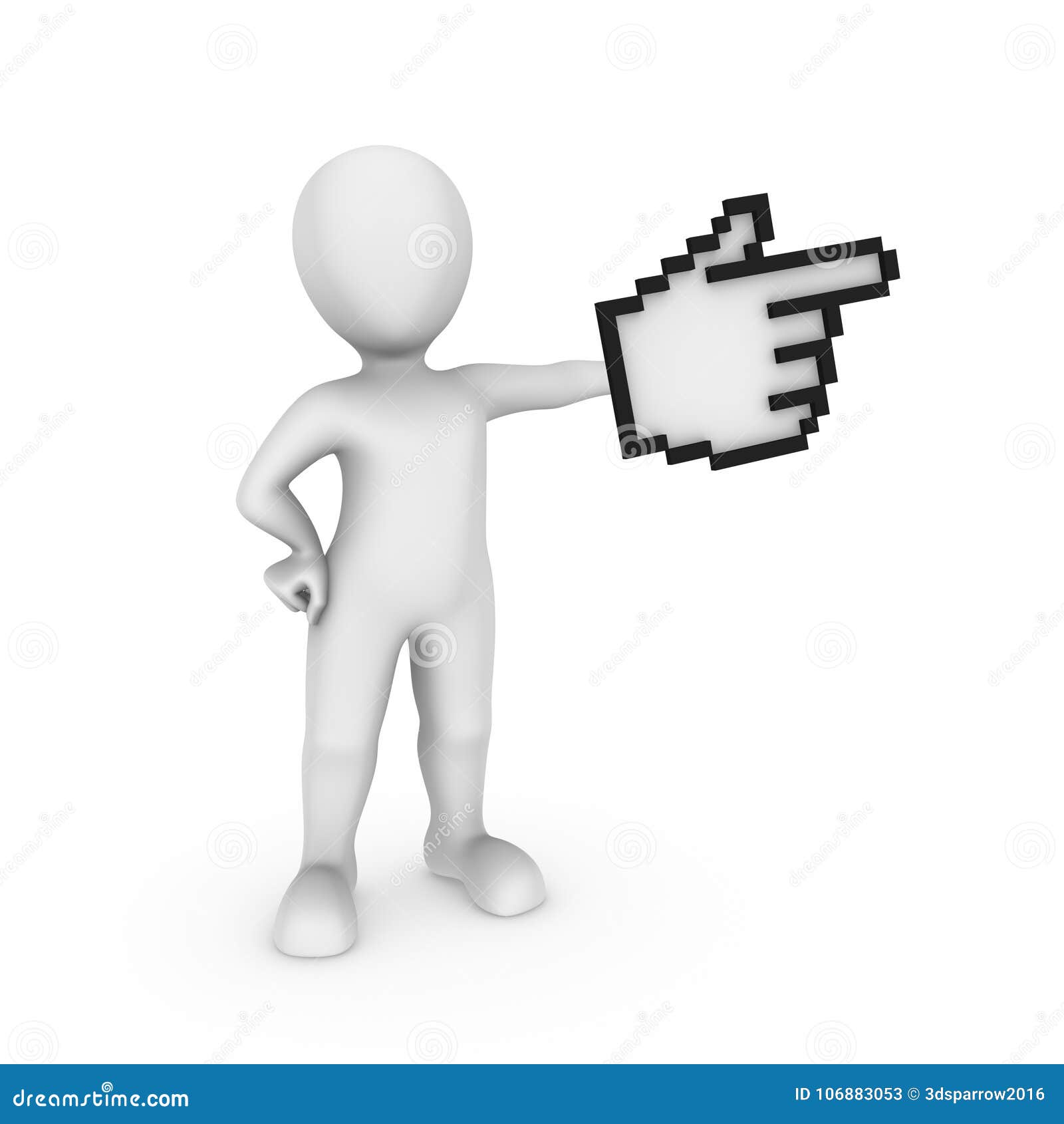 3d White Man with Mouse Cursor Pointing Finger. Stock Illustration ...
