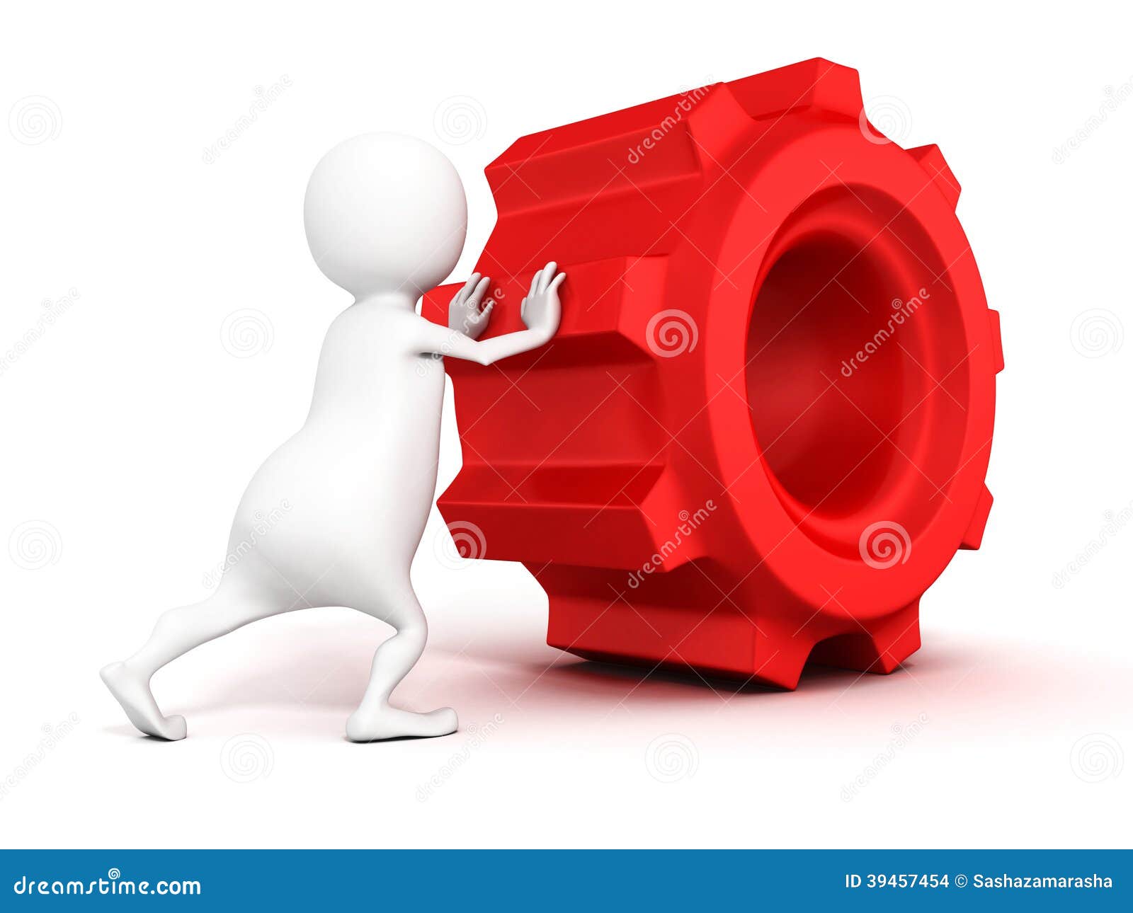 3d White Man Pushes Red Gear on White Background Stock Illustration ...