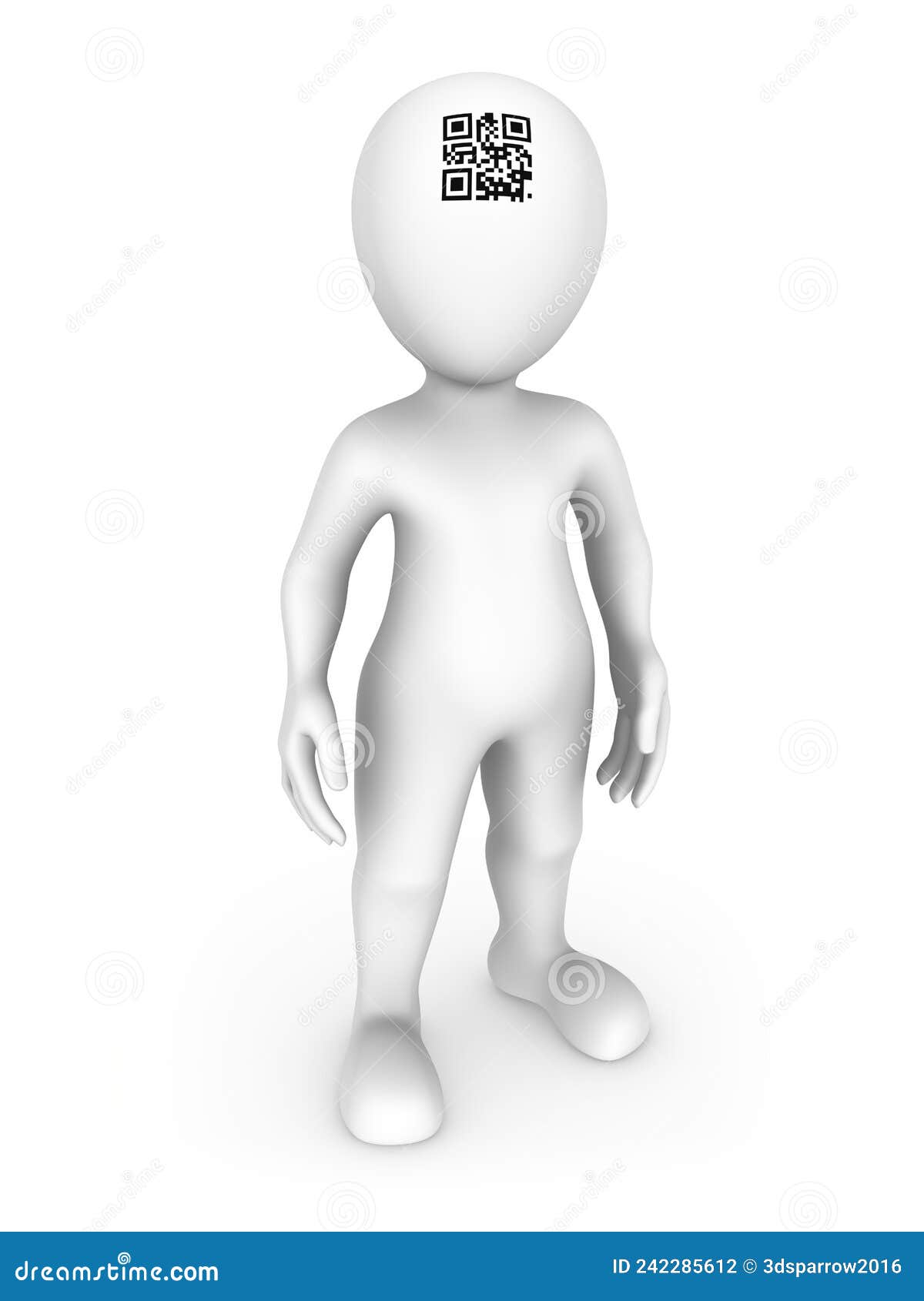 3d White Man with QR Code on His Forehead Stock Illustration ...