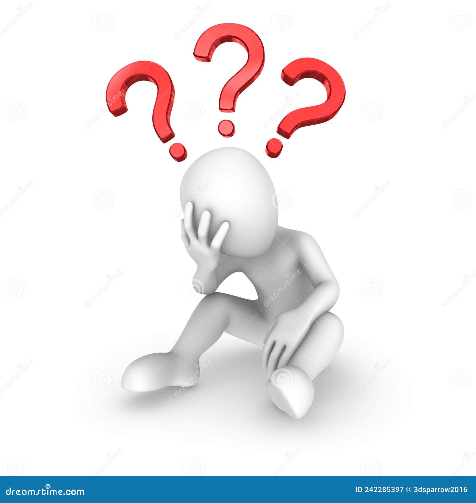 3d White Man with Question Marks Over His Head Stock Illustration ...