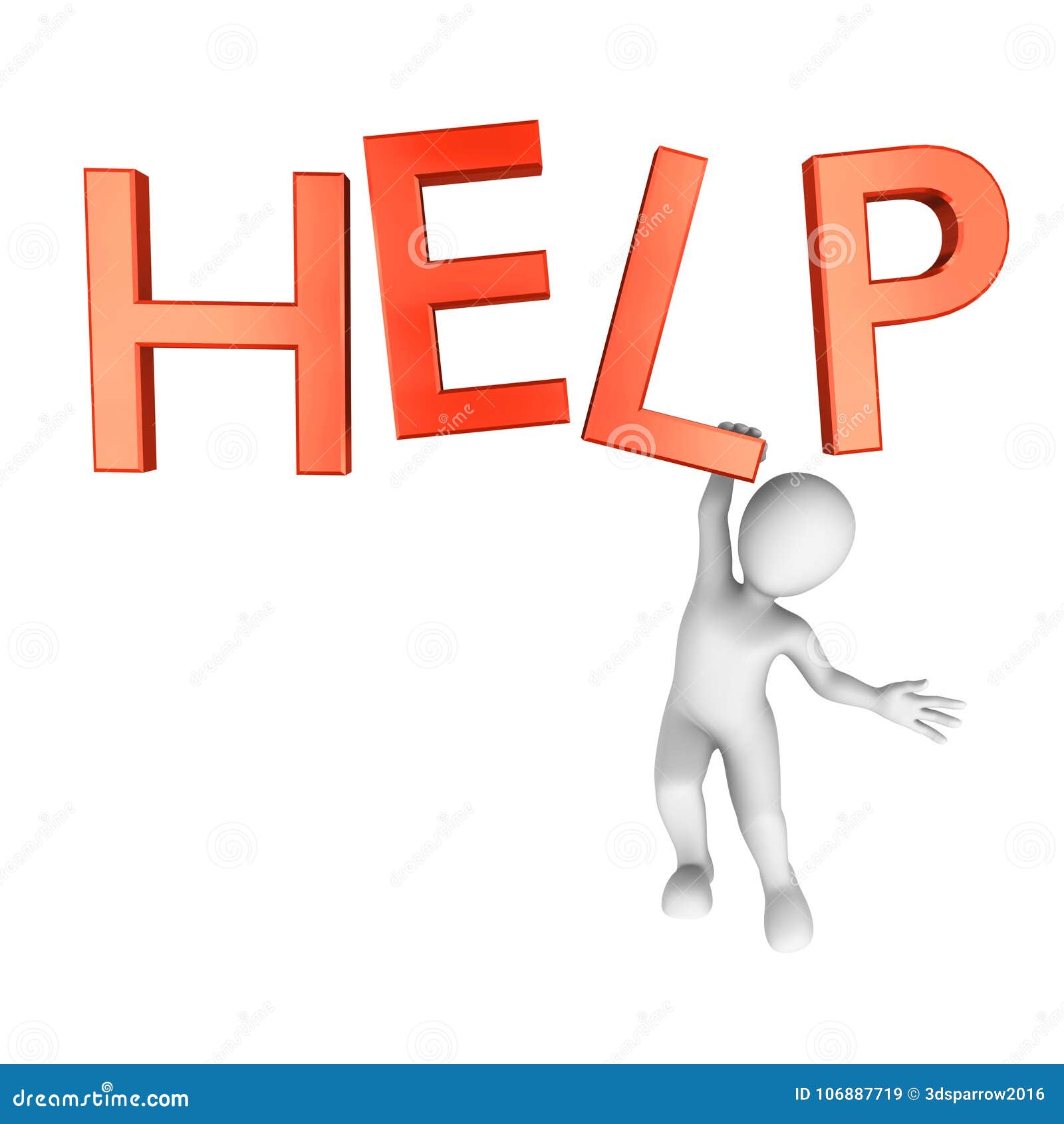 3d White Man and Red Help Text. Stock Illustration - Illustration of ...