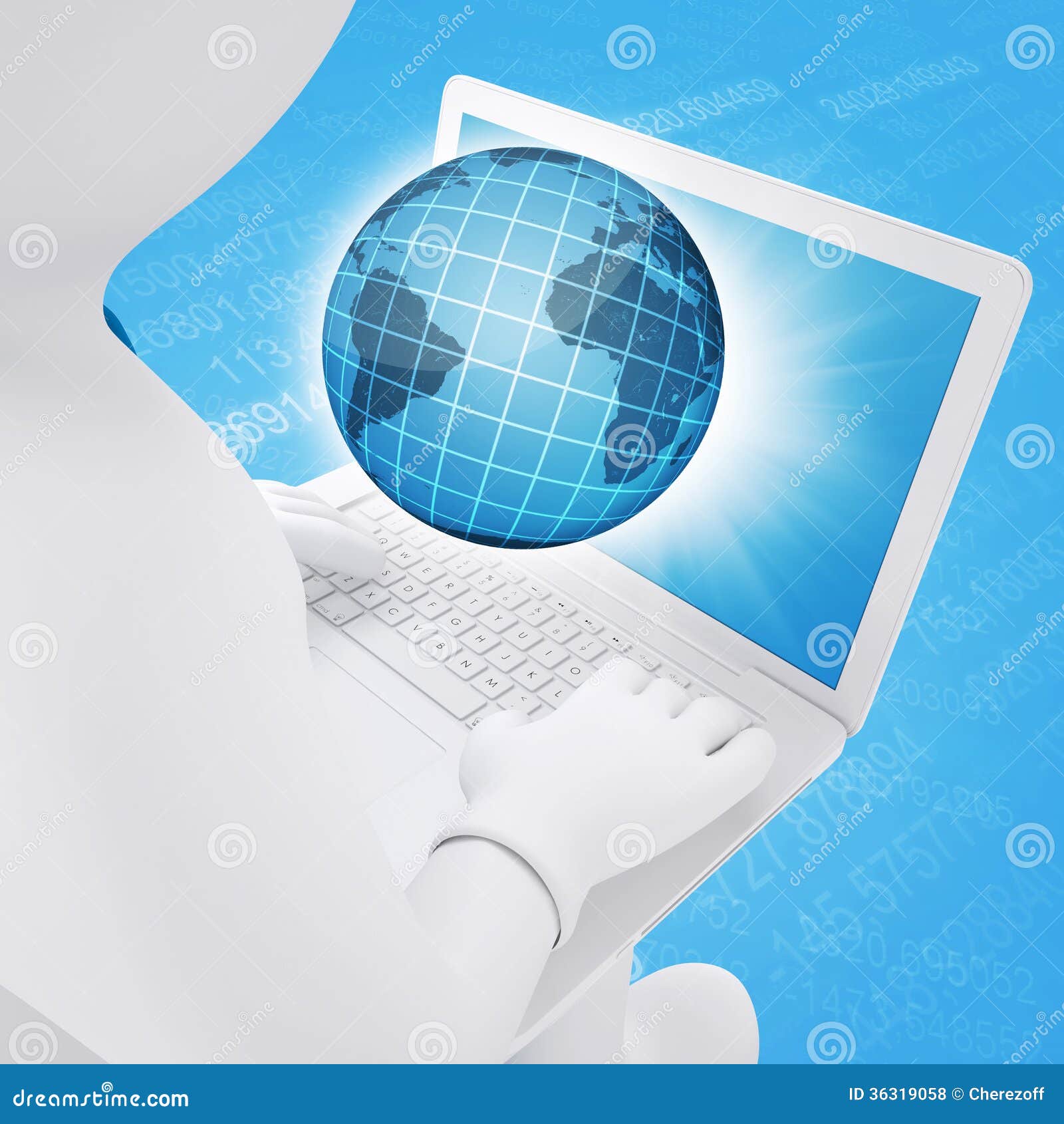 3d White Man Sitting with a Laptop Stock Illustration - Illustration of ...