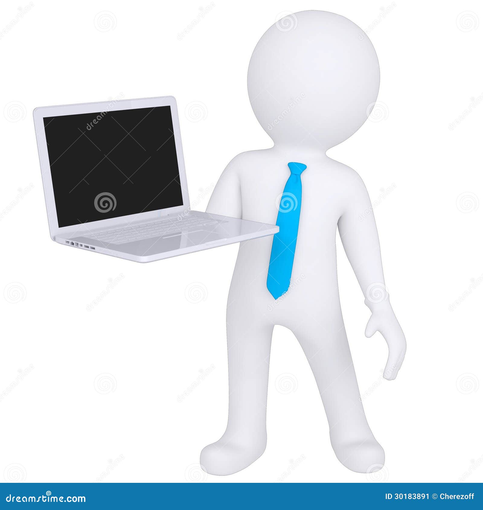 3d White Man Standing with a Laptop Stock Illustration - Illustration ...
