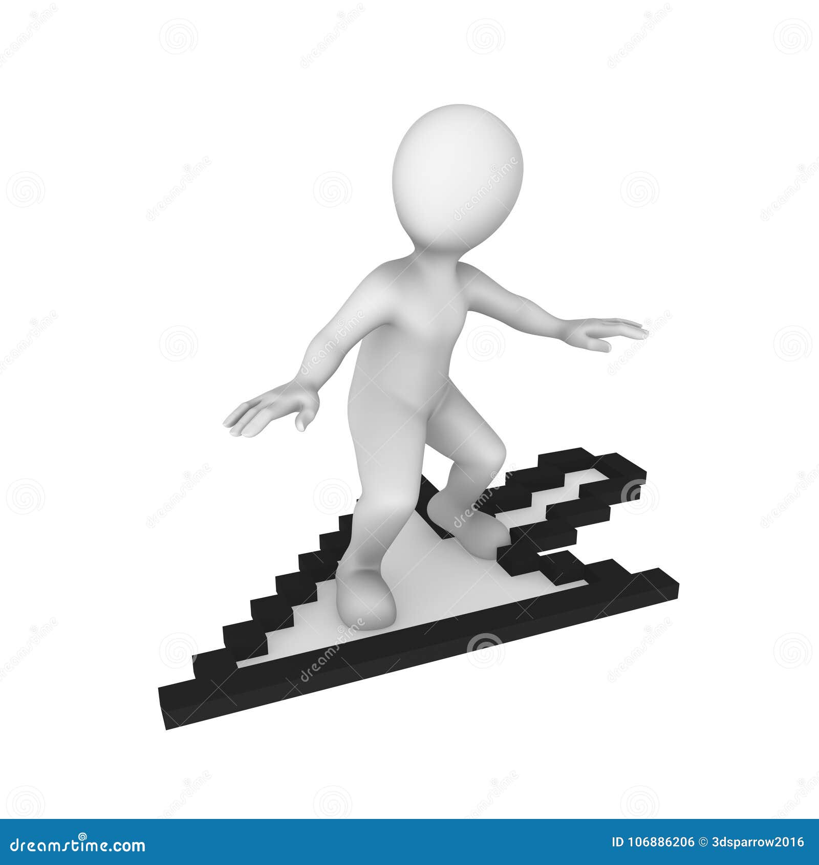 3d White Man Standing on Mouse Cursor. Stock Illustration ...