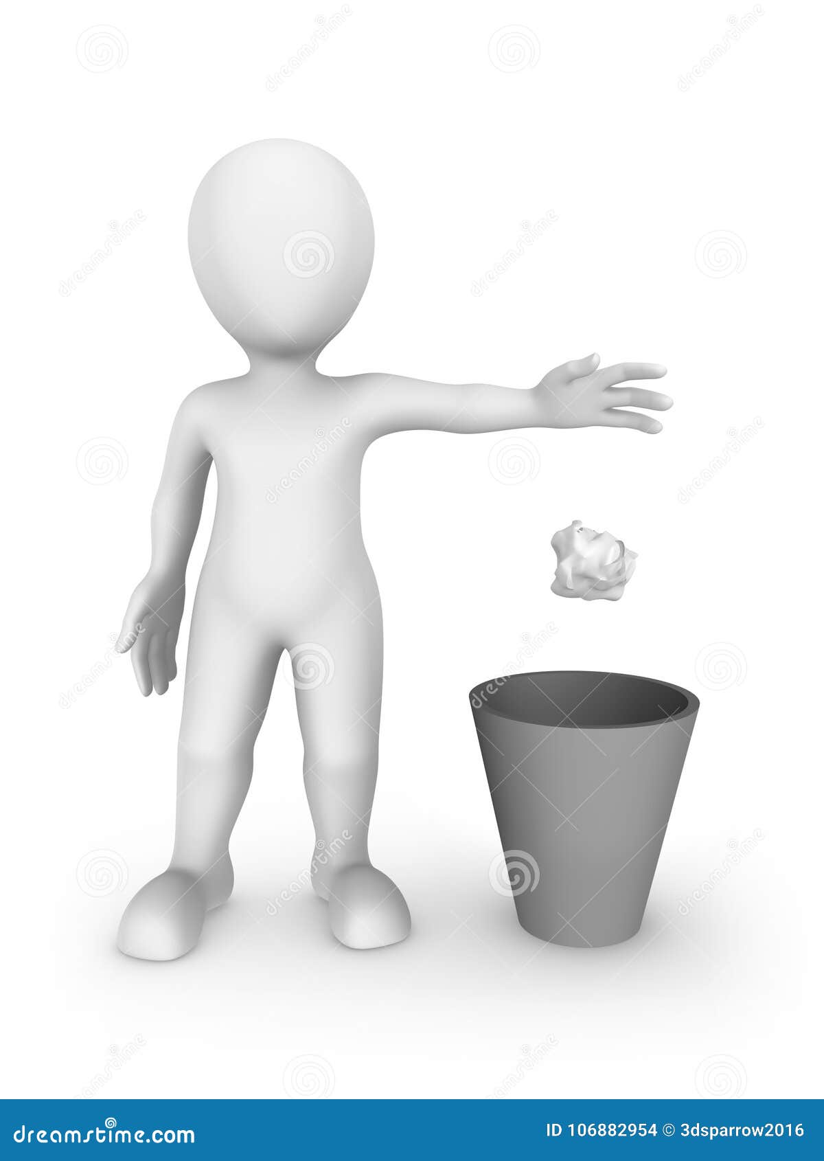 3d White Man Throws Garbage into a Recycle Bin. Stock Illustration ...