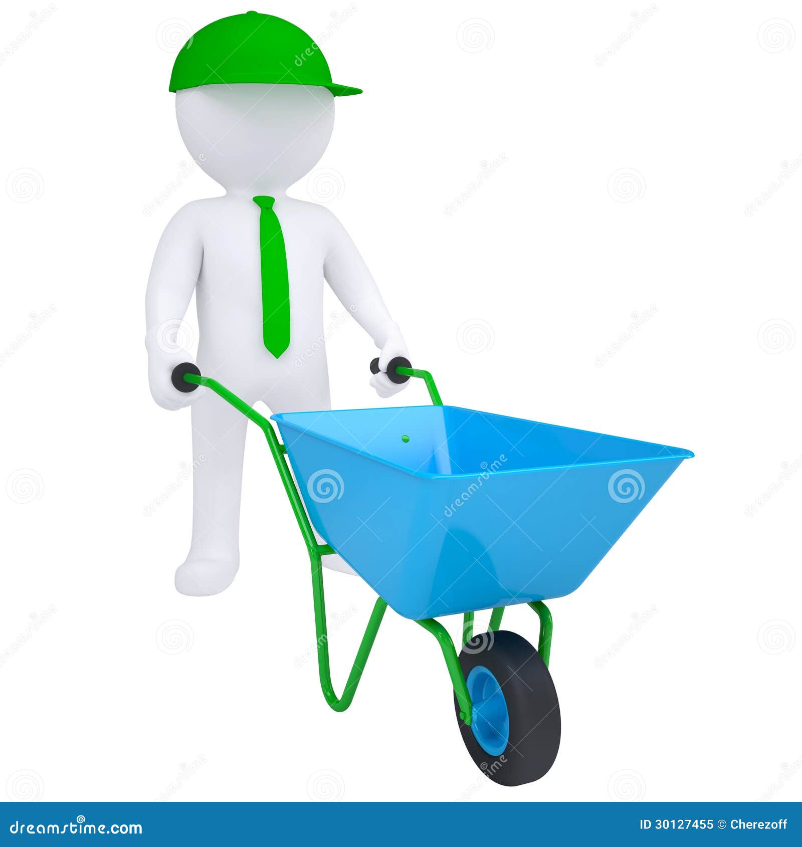 3d White Man with a Wheelbarrow Stock Illustration - Illustration of ...