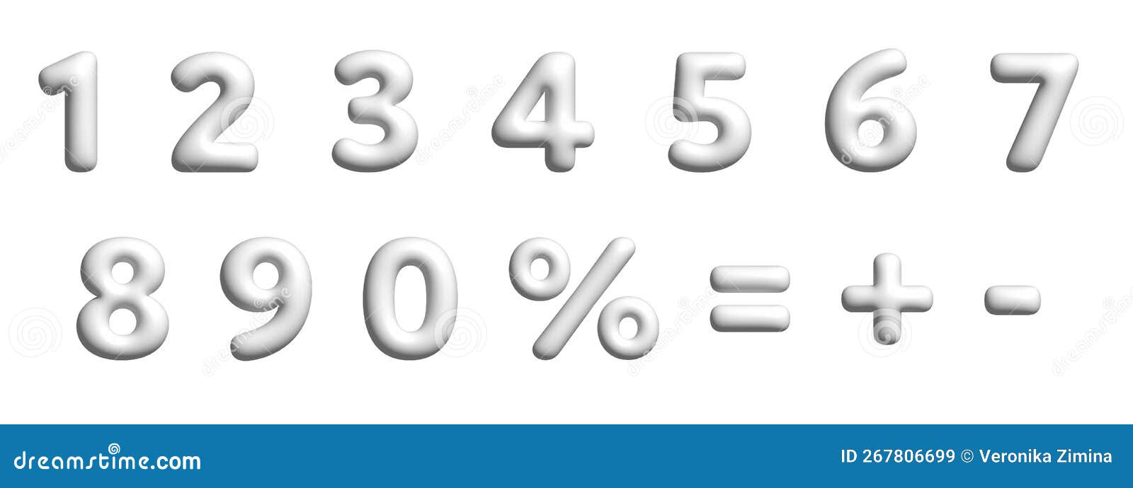 White Numbers with Signs Percent, Plus, Minus, Equality, Isolated Stock ...