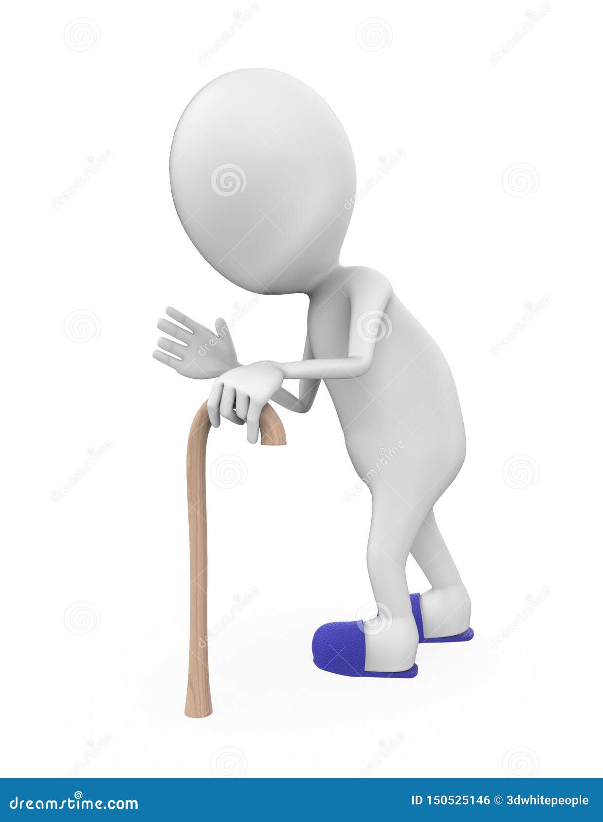 3d White Old Guy Walking with the Help of a Stick Stock Illustration ...
