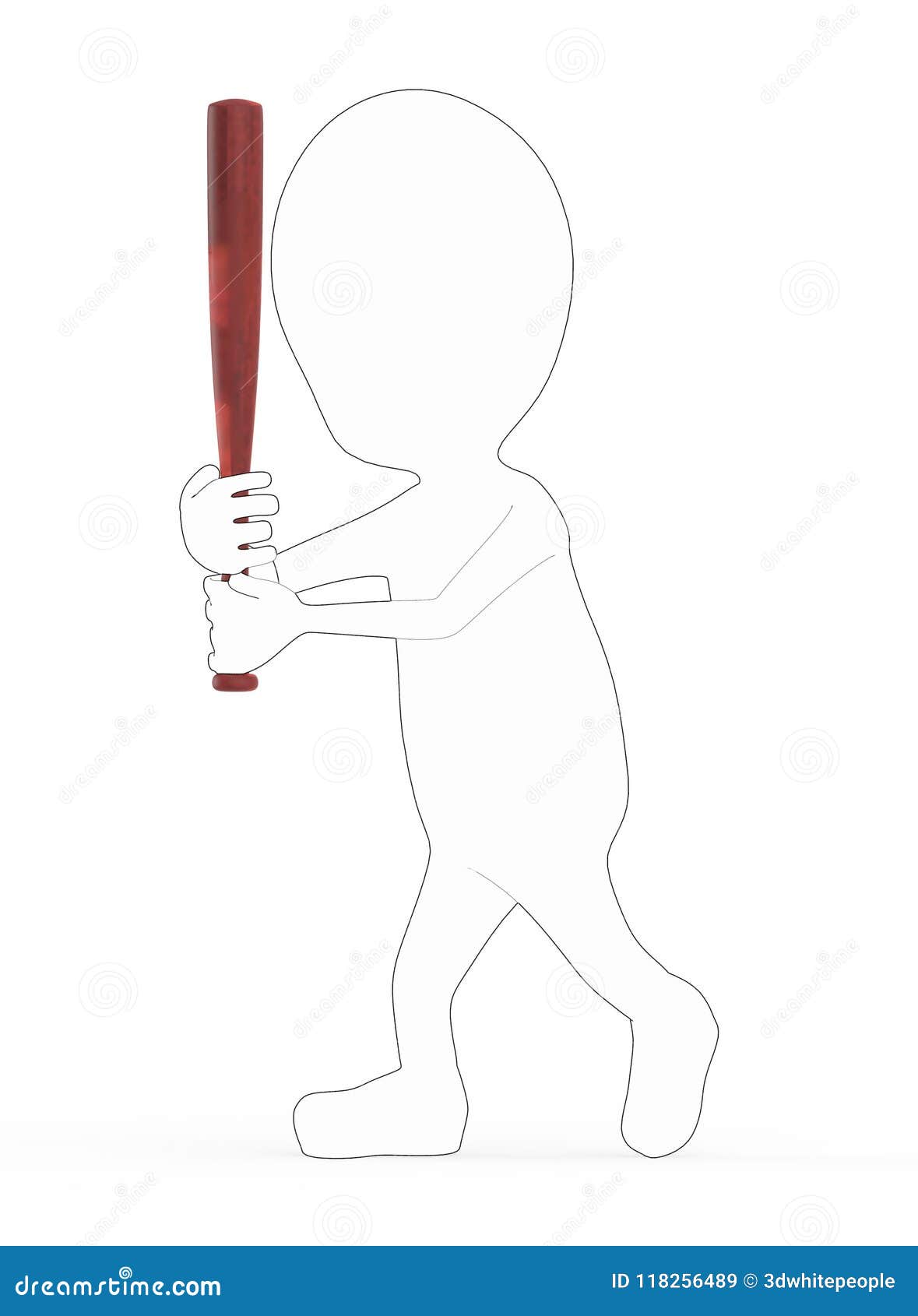 3d White Outlined Character Holding a Wooden Bat Stock Illustration ...