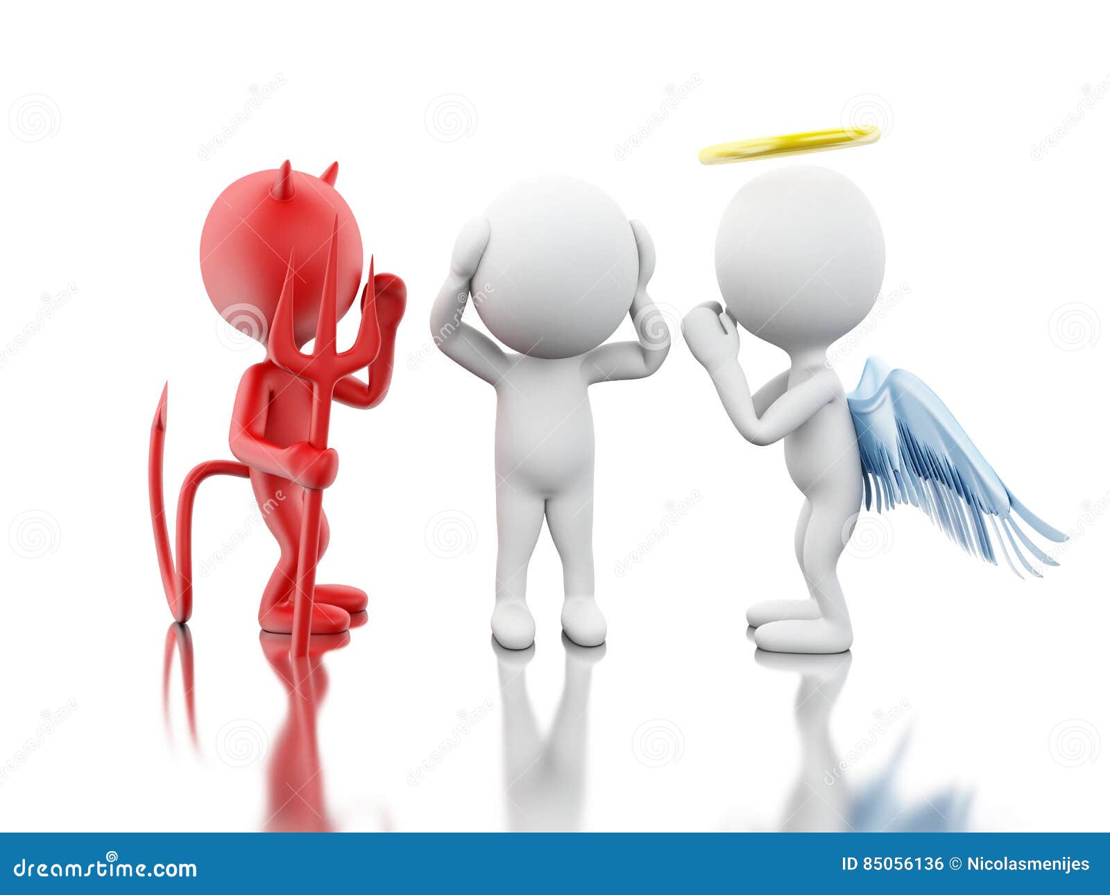 3D White People with Angel and Devil. Stock Illustration - Illustration ...