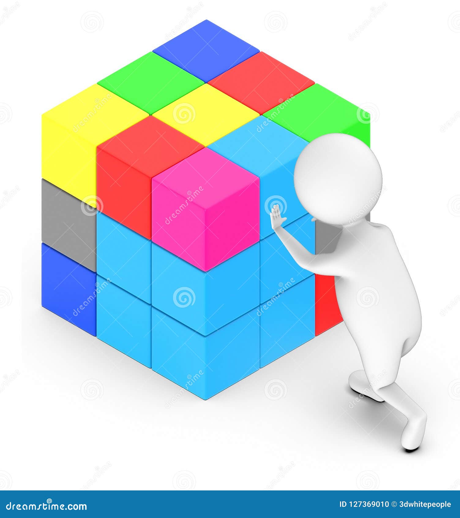 3d White People Arranging a Rubix Cube Stock Illustration ...