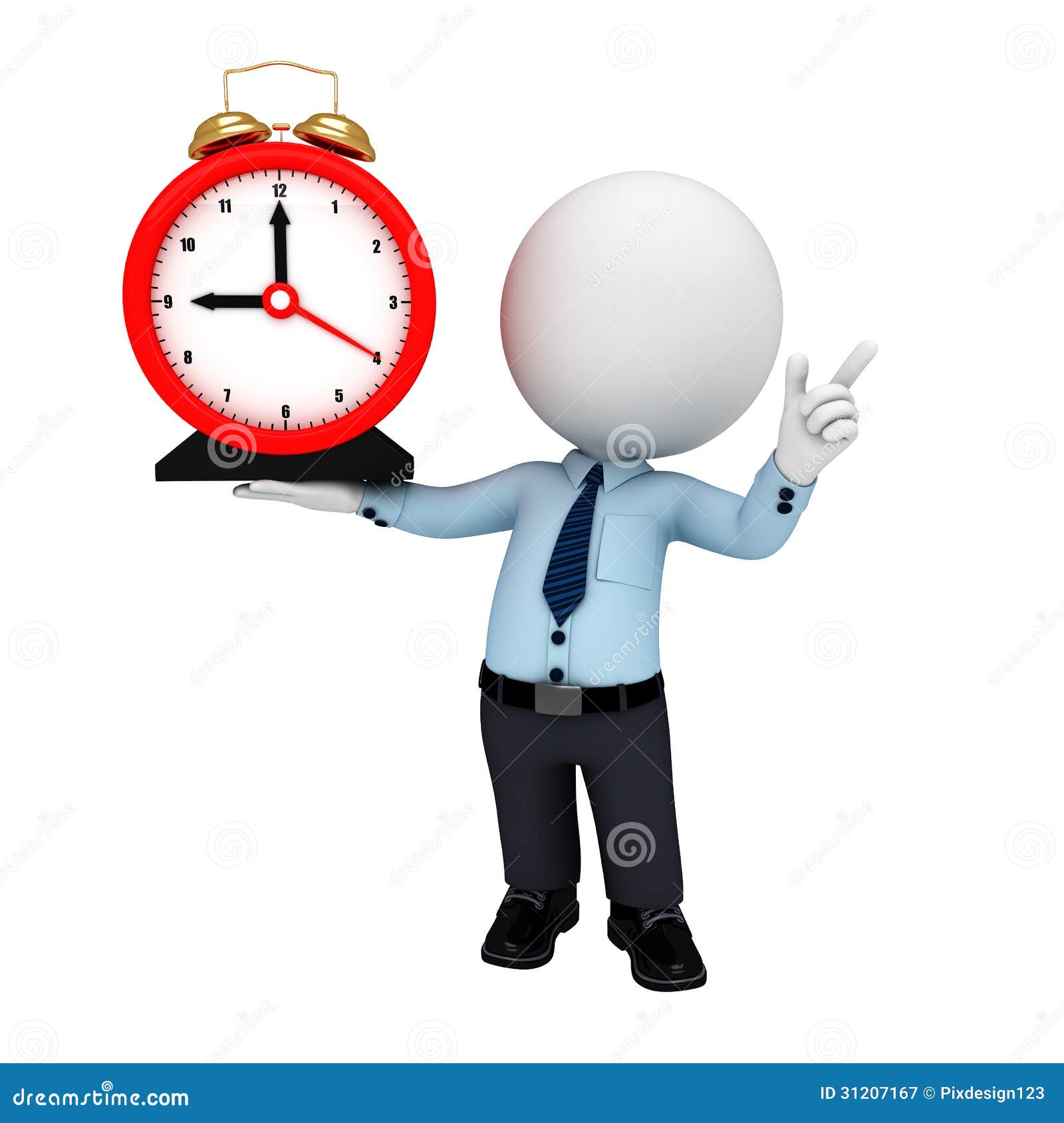 3d White People As Service Man with Clock Stock Illustration ...