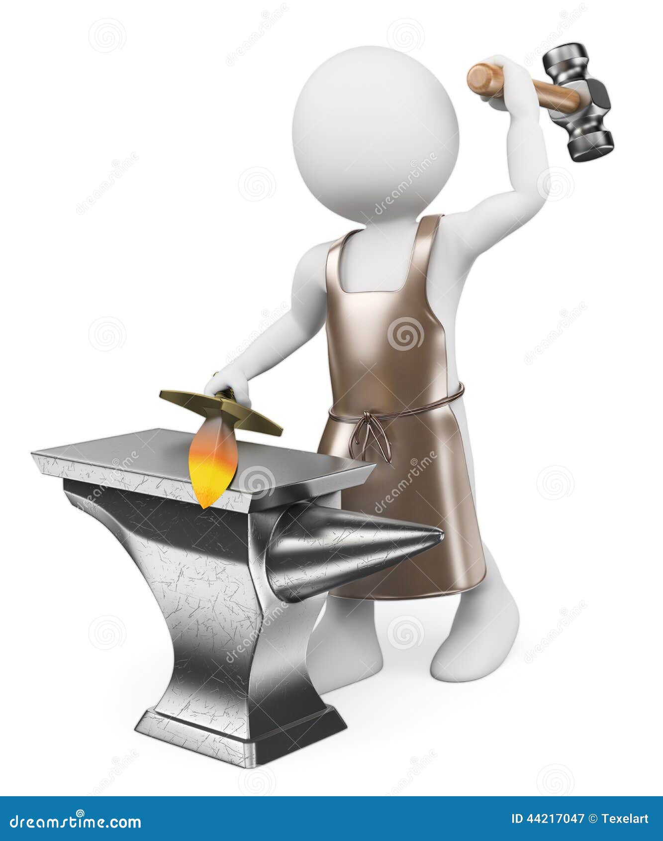 3D White People. Blacksmith Forging a Sword Stock Illustration ...