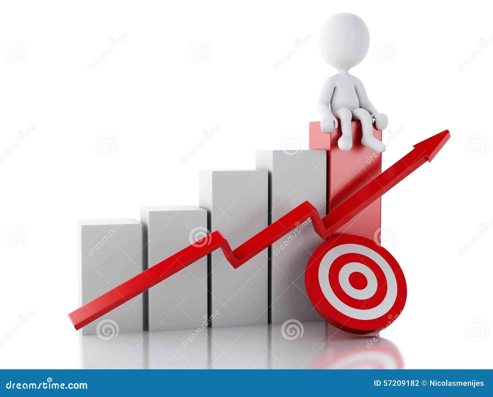 3d White People with Business Statistic Graph and Red Target. Stock ...