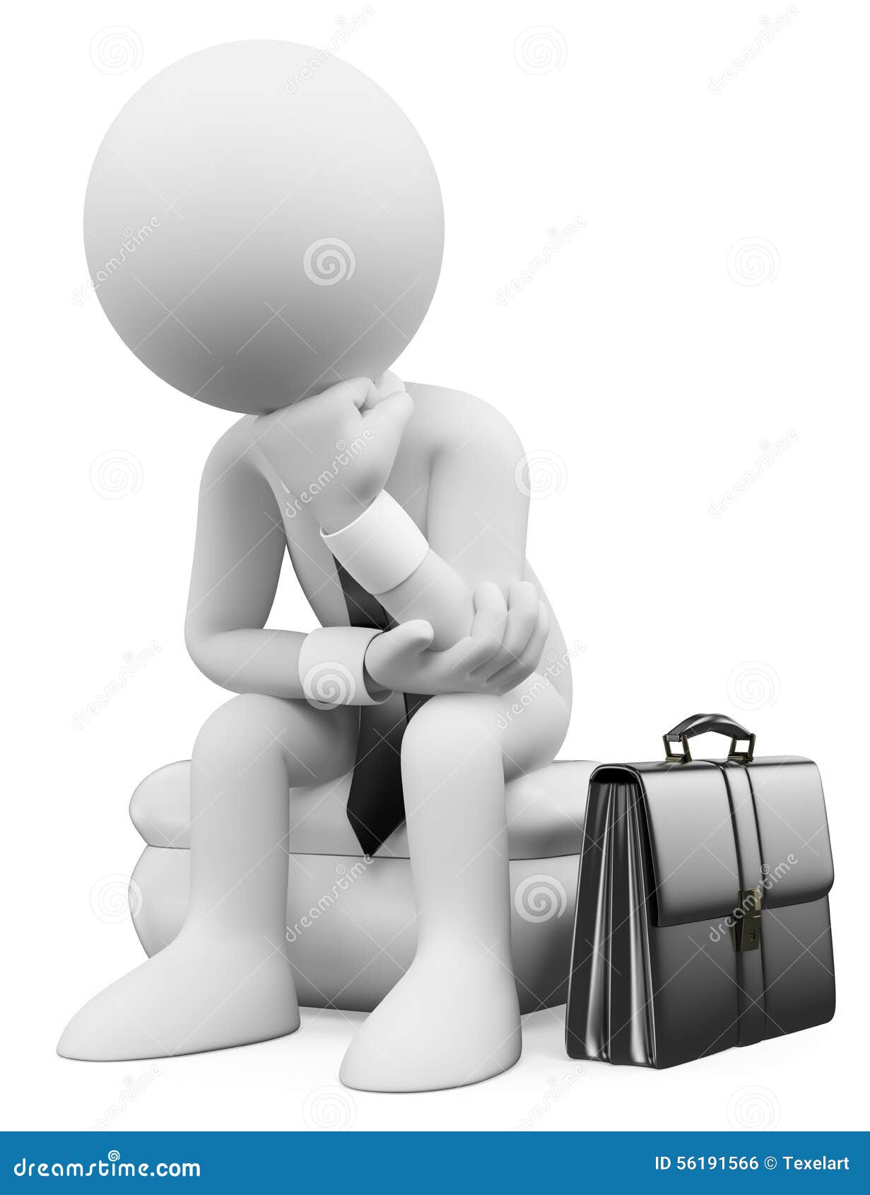 3D White People. Businessman Sitting Thinking Stock Illustration ...