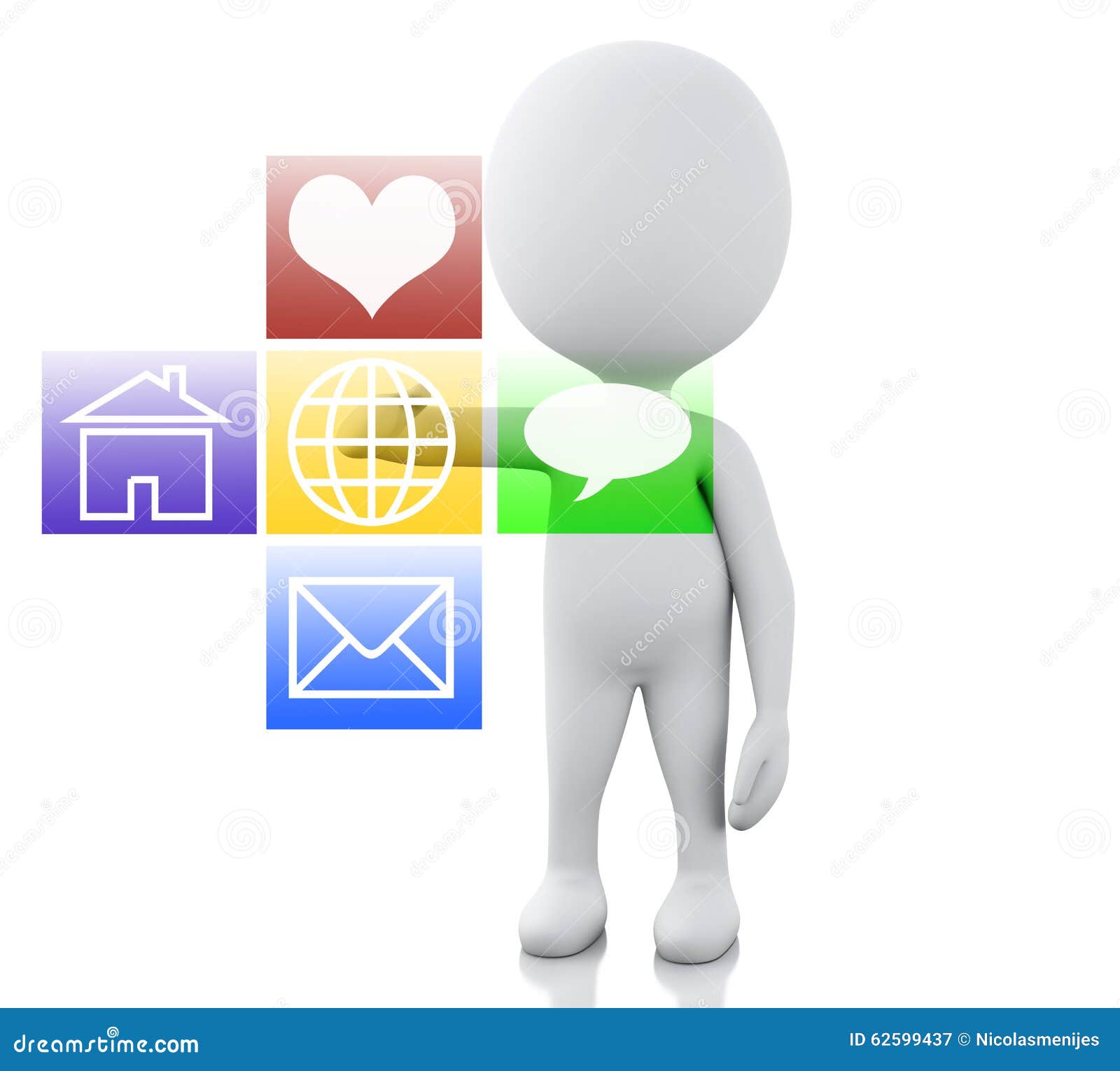 3d White People Chooses Applications Icons. Stock Illustration ...
