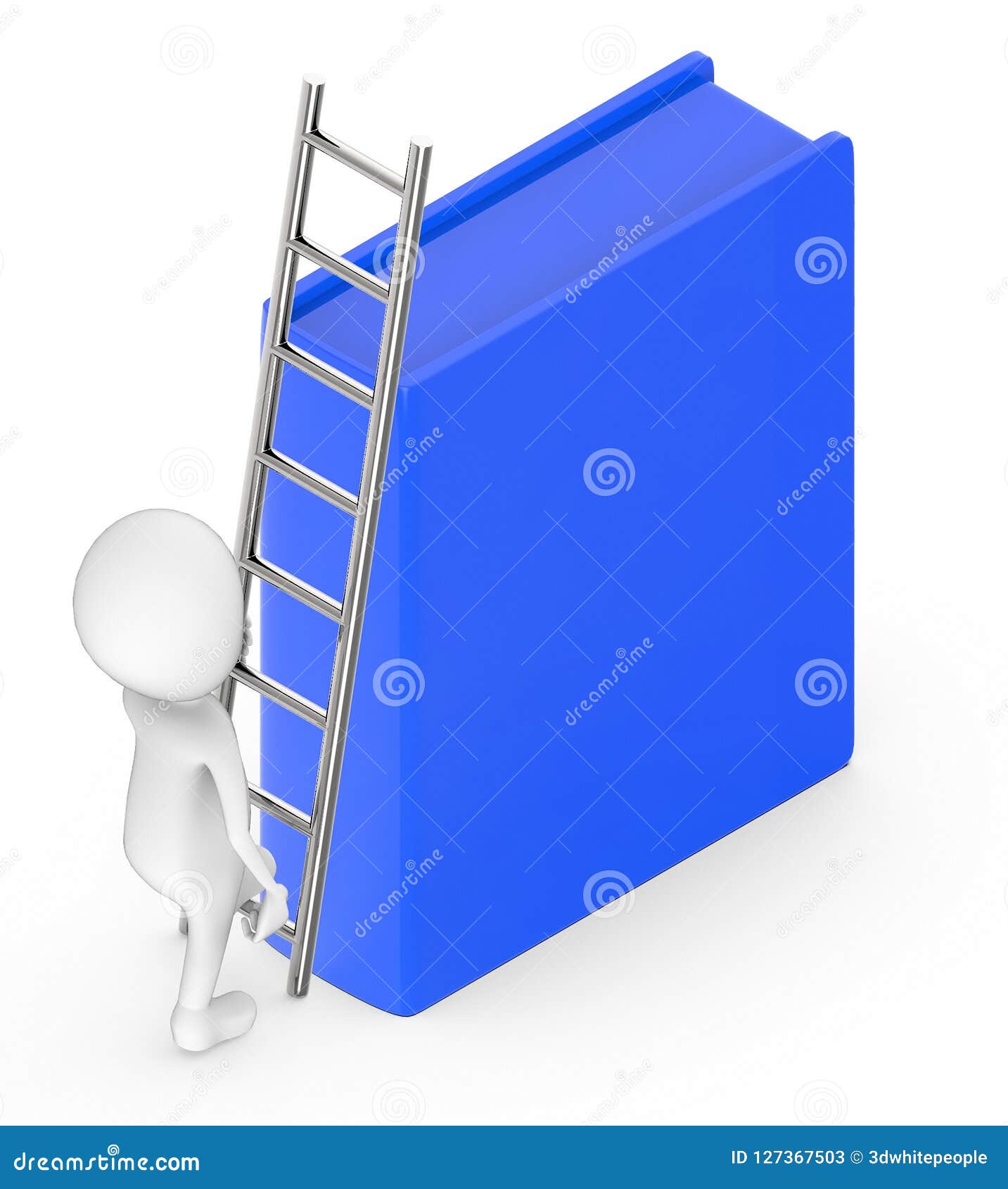 3d White People Climb Up with the Help of a Ladder Towards a Blue Box ...