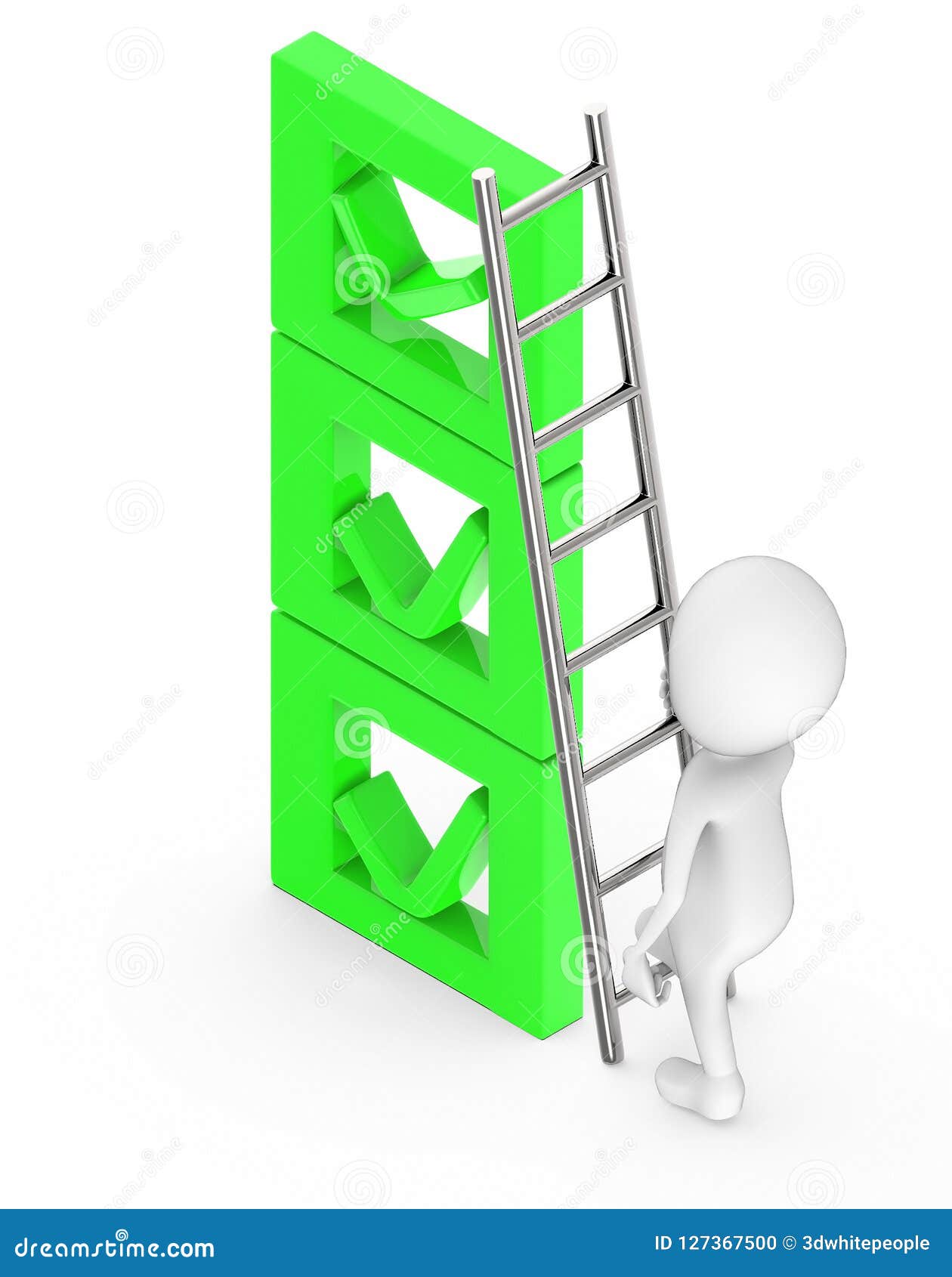 3d White People Climb Up with the Help of a Ladder Towards a Checlist ...