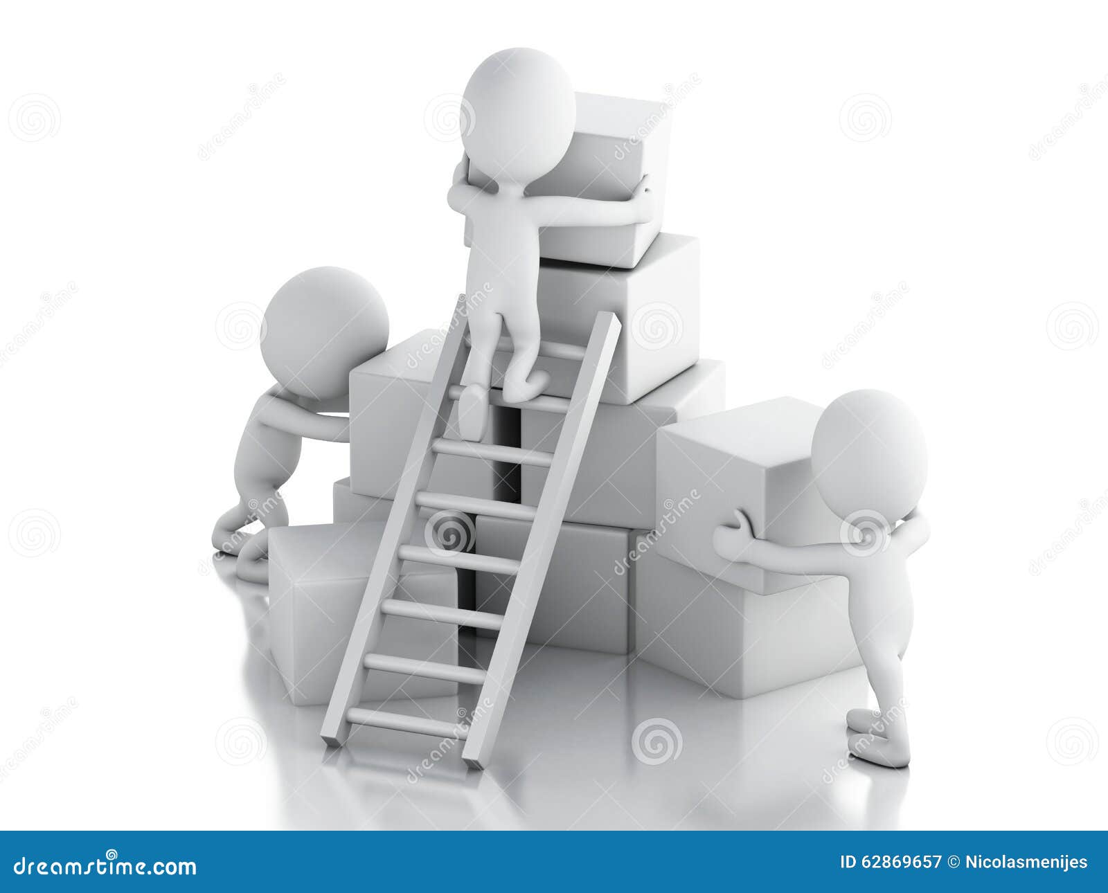 3d White People Climbing Ladders. Teamwork Concept. Stock Illustration ...