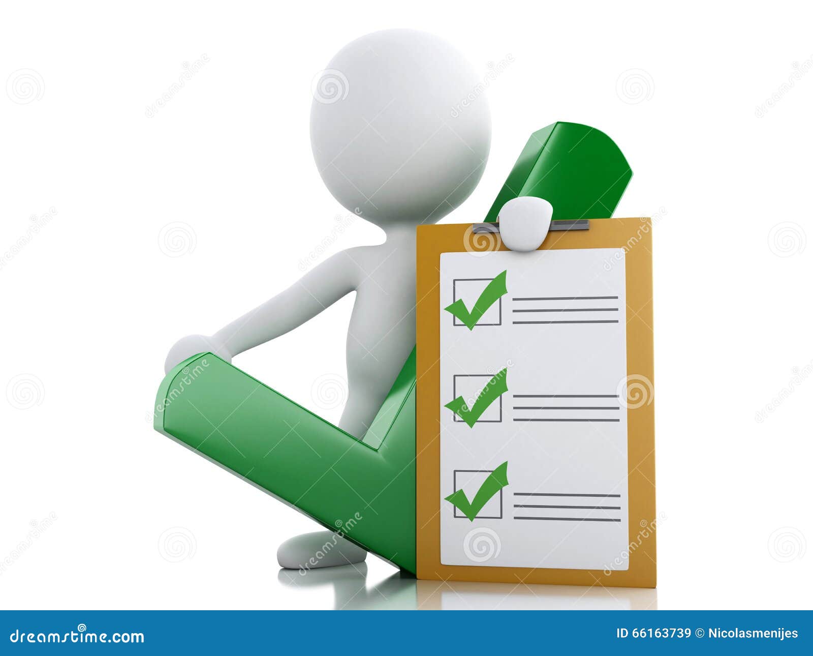 3d White People with Clipboard Checklist. Stock Illustration ...