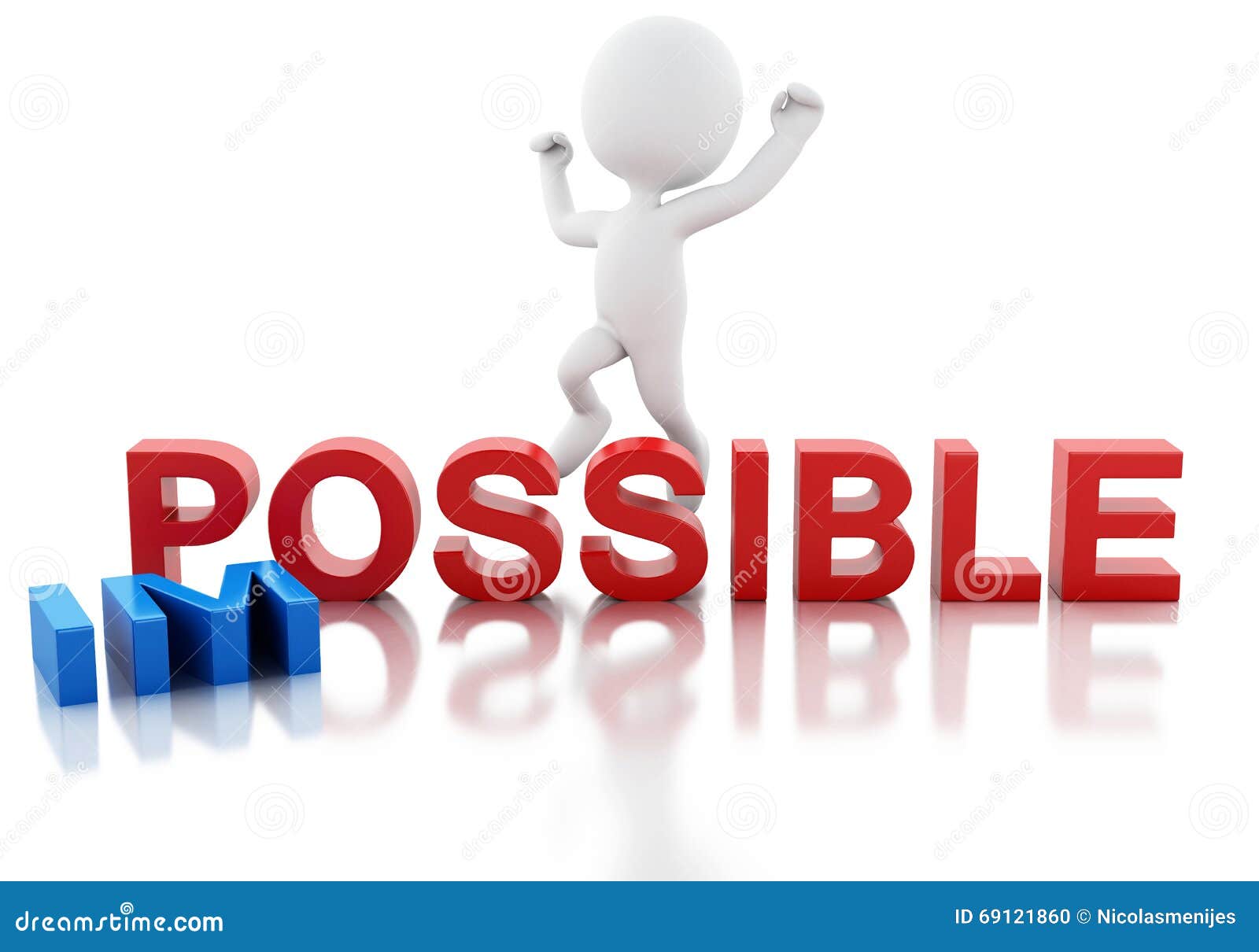 3D Man Turning The Word Impossible Into Possible. Royalty-Free Cartoon ... 3D Man Turning The Word Impossible Into Possible. Royalty-Free Cartoon ...