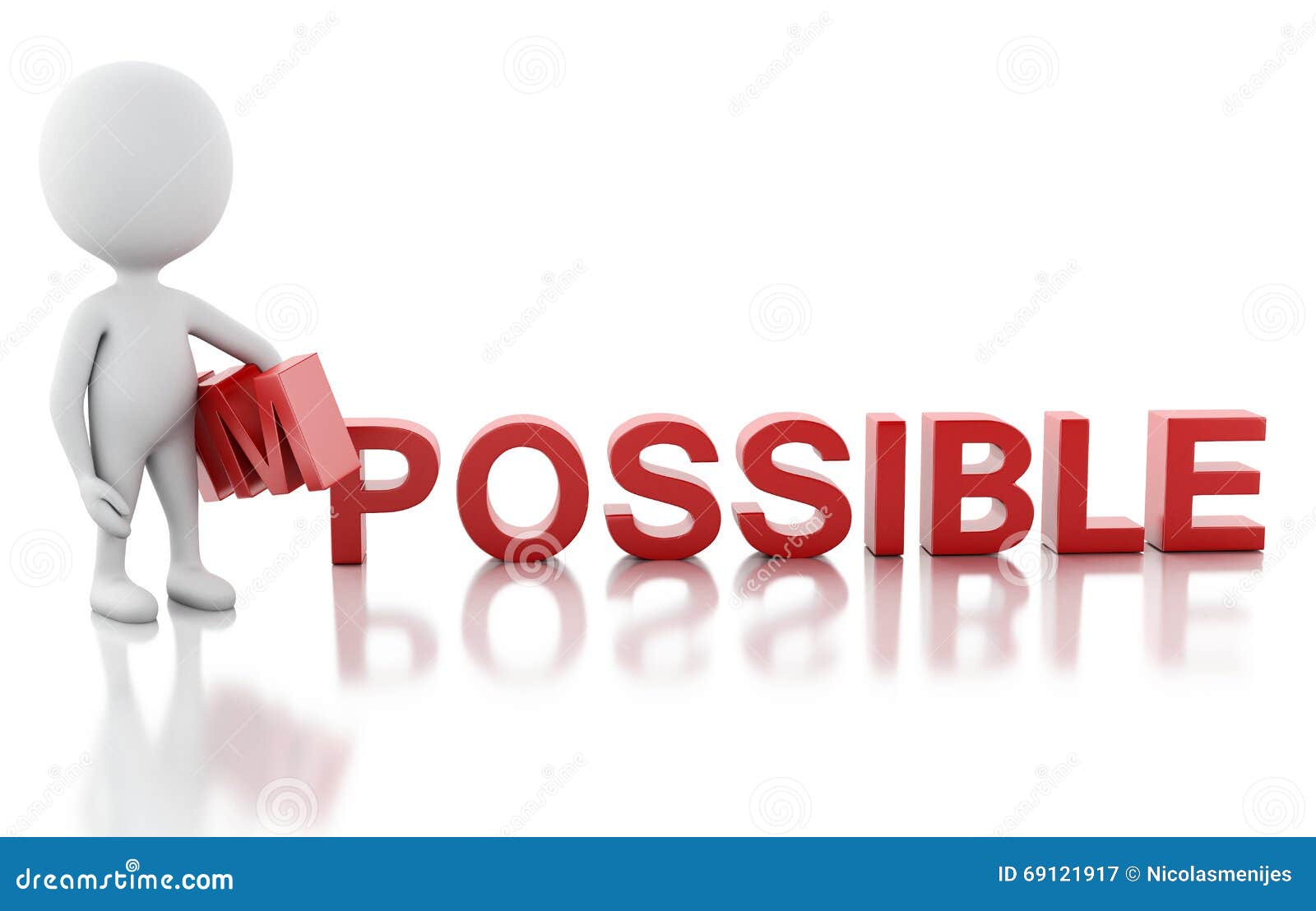 3D Man Turning The Word Impossible Into Possible. Royalty-Free Cartoon ... 3D Man Turning The Word Impossible Into Possible. Royalty-Free Cartoon ...