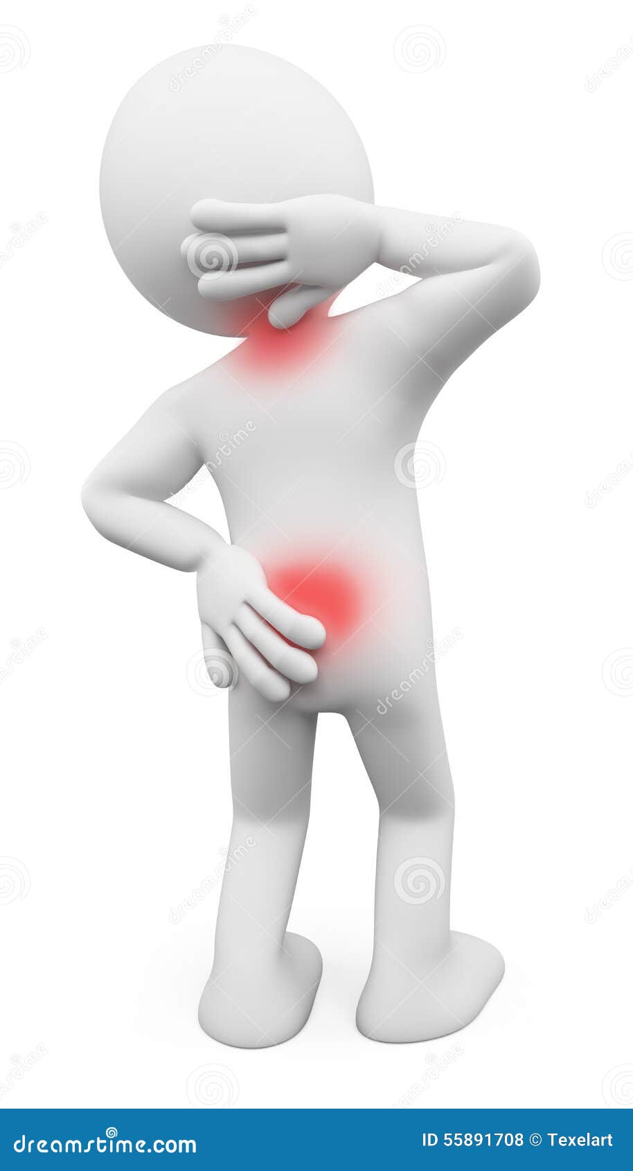 3D White People. Man with Back Pain and Neck Stock Illustration ...