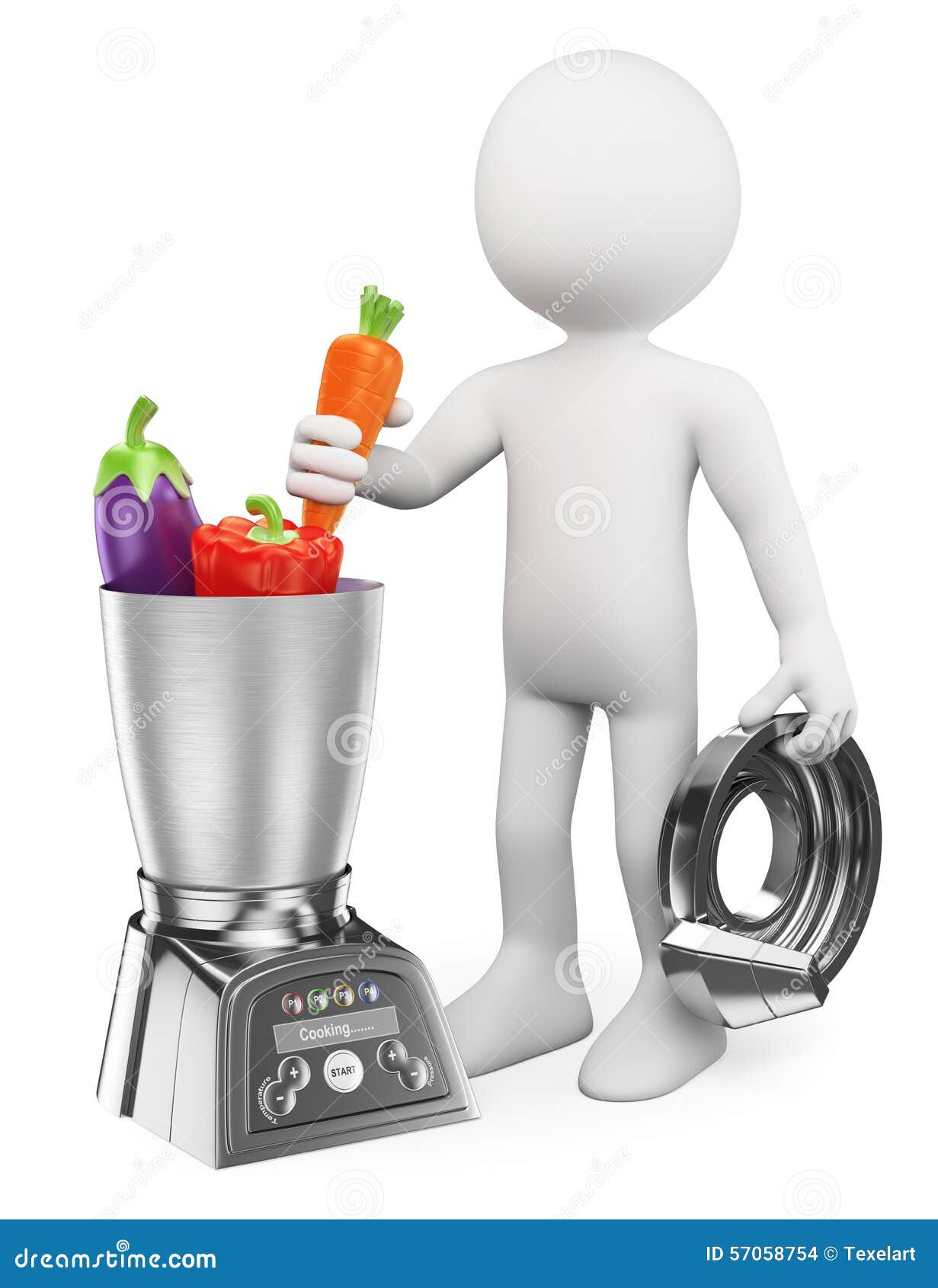 3D White People. Man Cooking Healthy in a Food Processor Stock ...