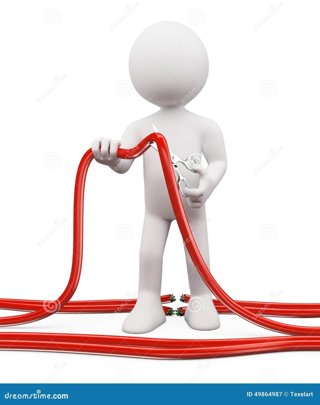 3D White People. Man Cutting Connections With Scissors. Hacking Stock ...