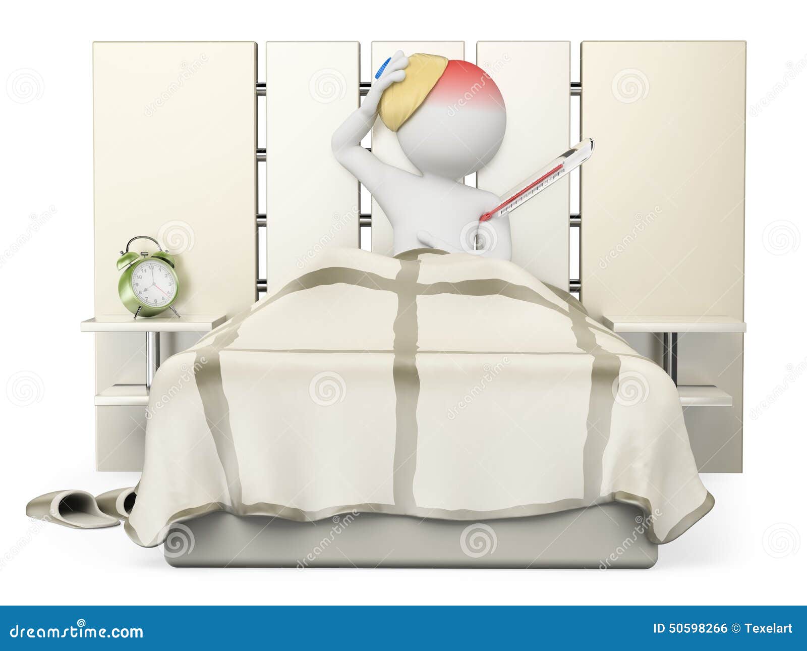 3D White People. Man Lying In Bed With Flu And Fever Stock Photography ... 3D White People. Man Lying In Bed With Flu And Fever Stock Photography ...