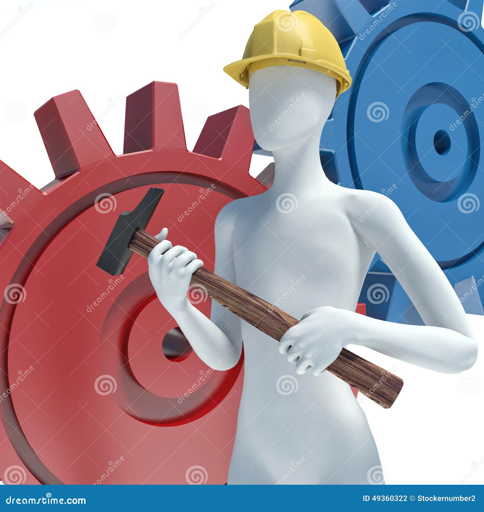 3d White People. Mechanical Engineer with Hammer and Gear Stock ...