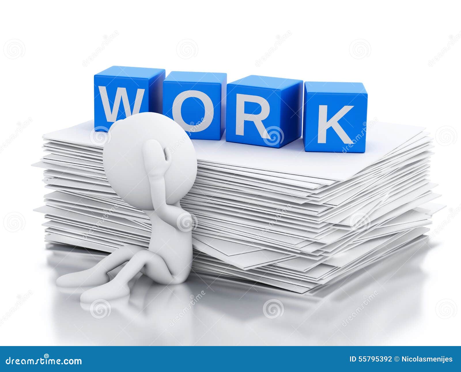3d White People Overworked with a Lot of Paper Sheets. Stock ...