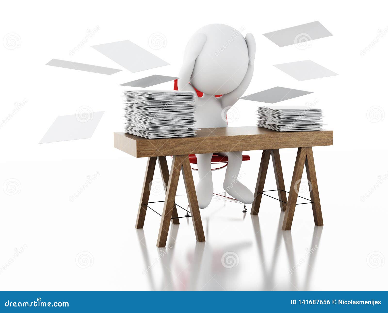 3d White People Overworked with Stack of Documents Stock Illustration ...