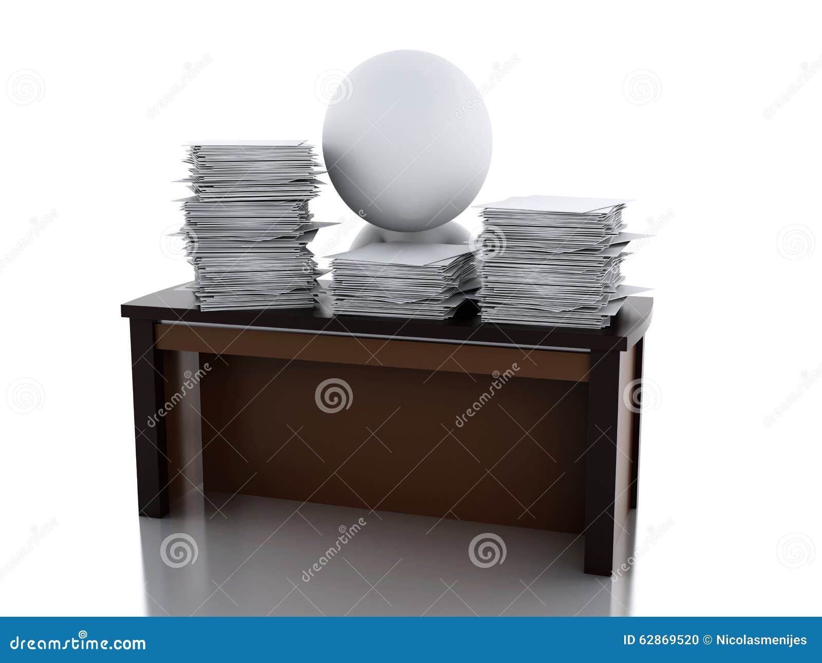 3d White People Overworked with Stack of Documents. Stock Illustration ...