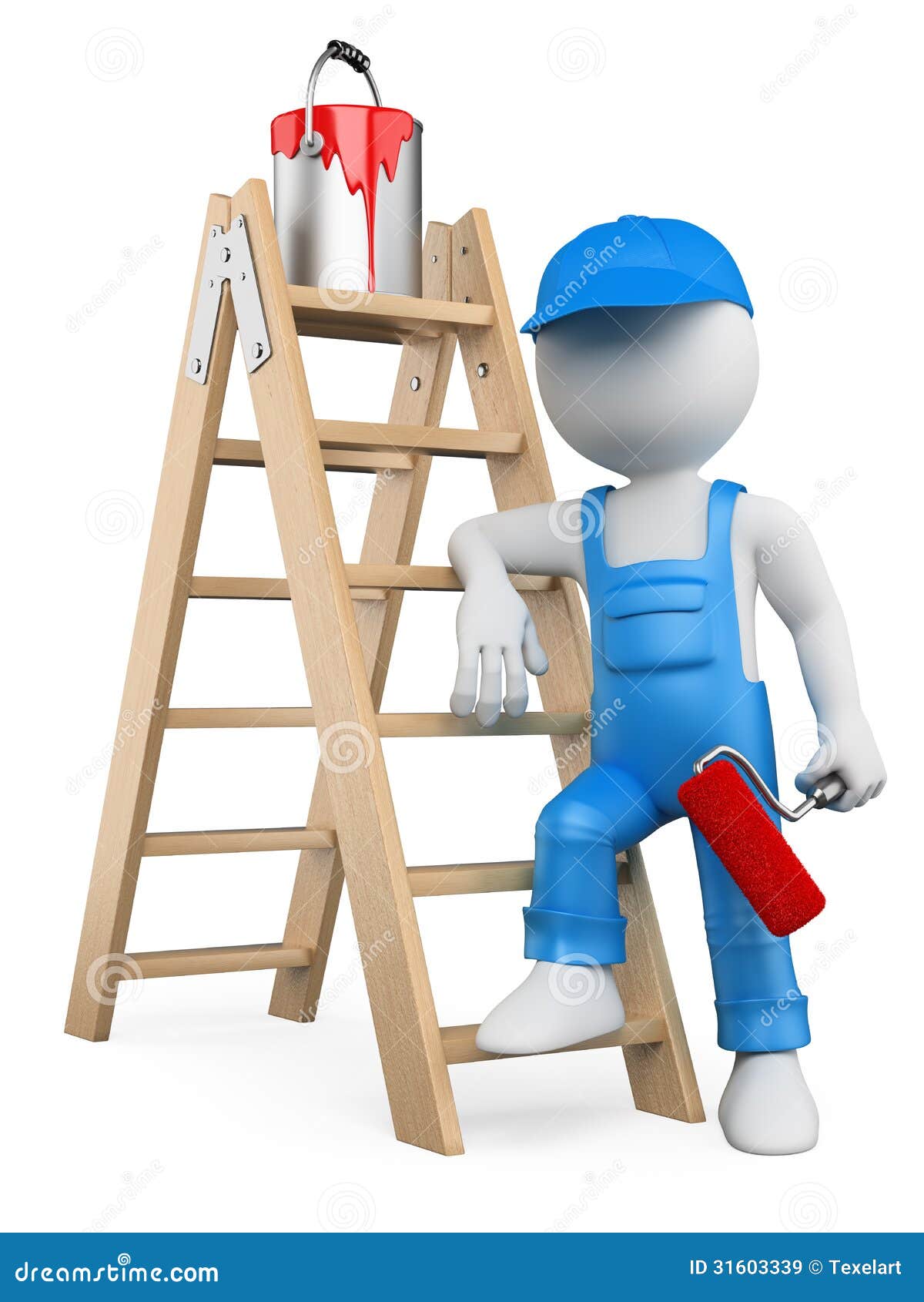 3D White People. Painter with Ladder Stock Illustration - Illustration ...