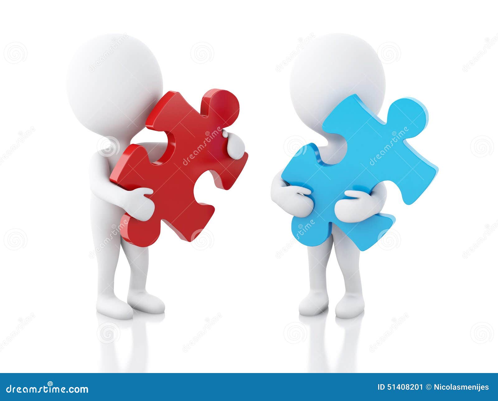 3d White People with Piece of a Puzzle. Stock Illustration ...