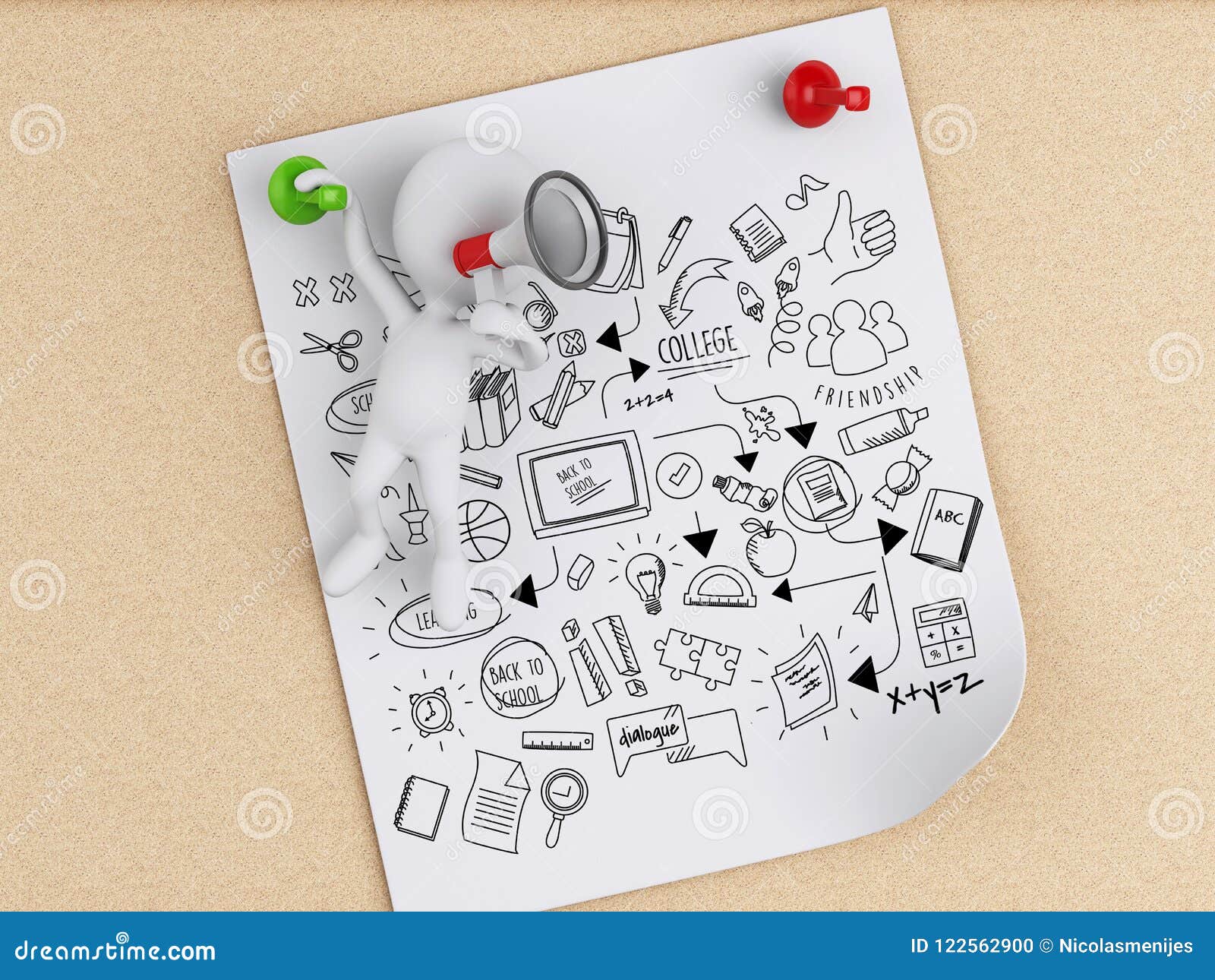 3d White People and Post-it Notes with Education Sketch Stock ...