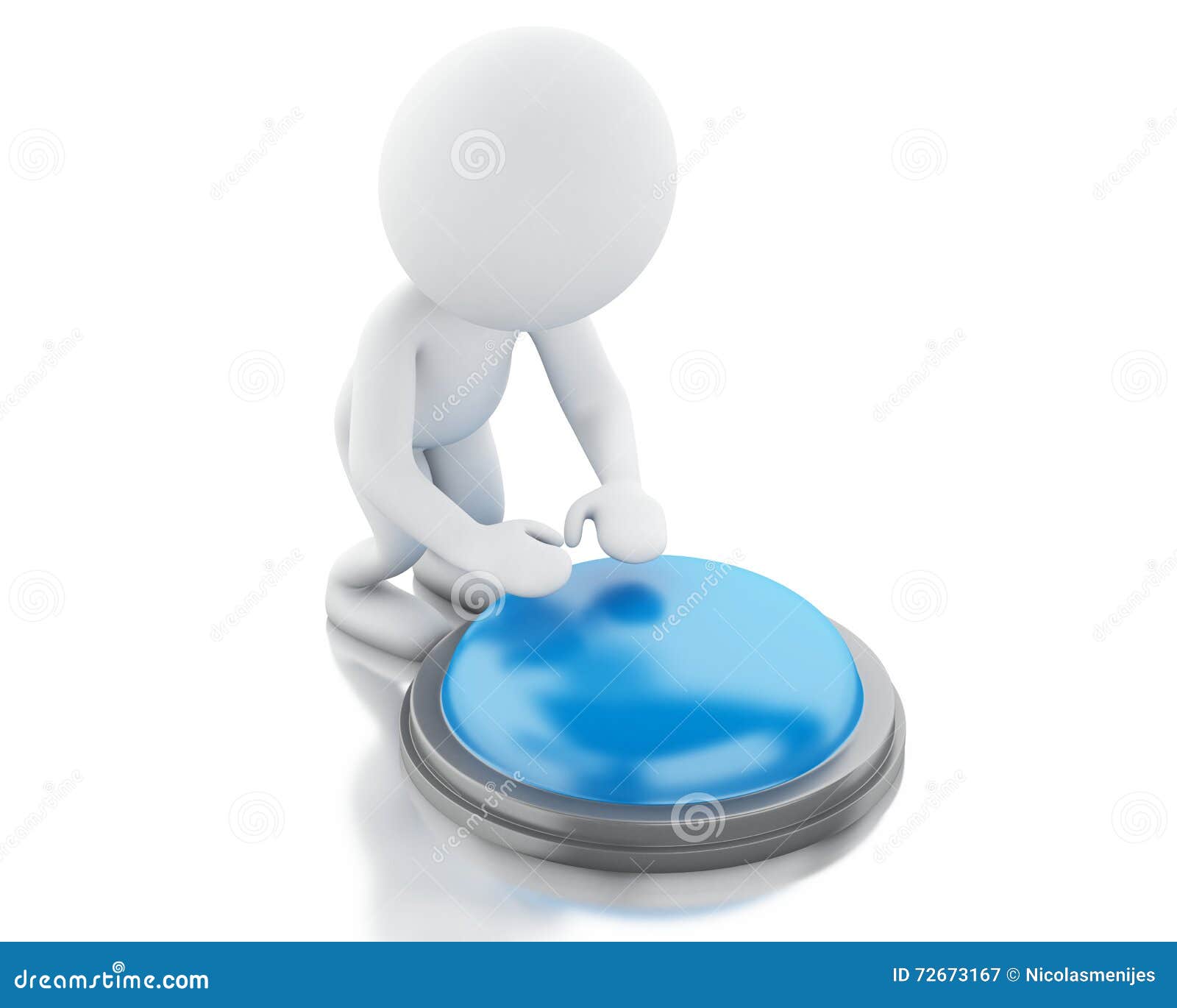 3d White People Push Blue Button. Stock Illustration - Illustration of ...