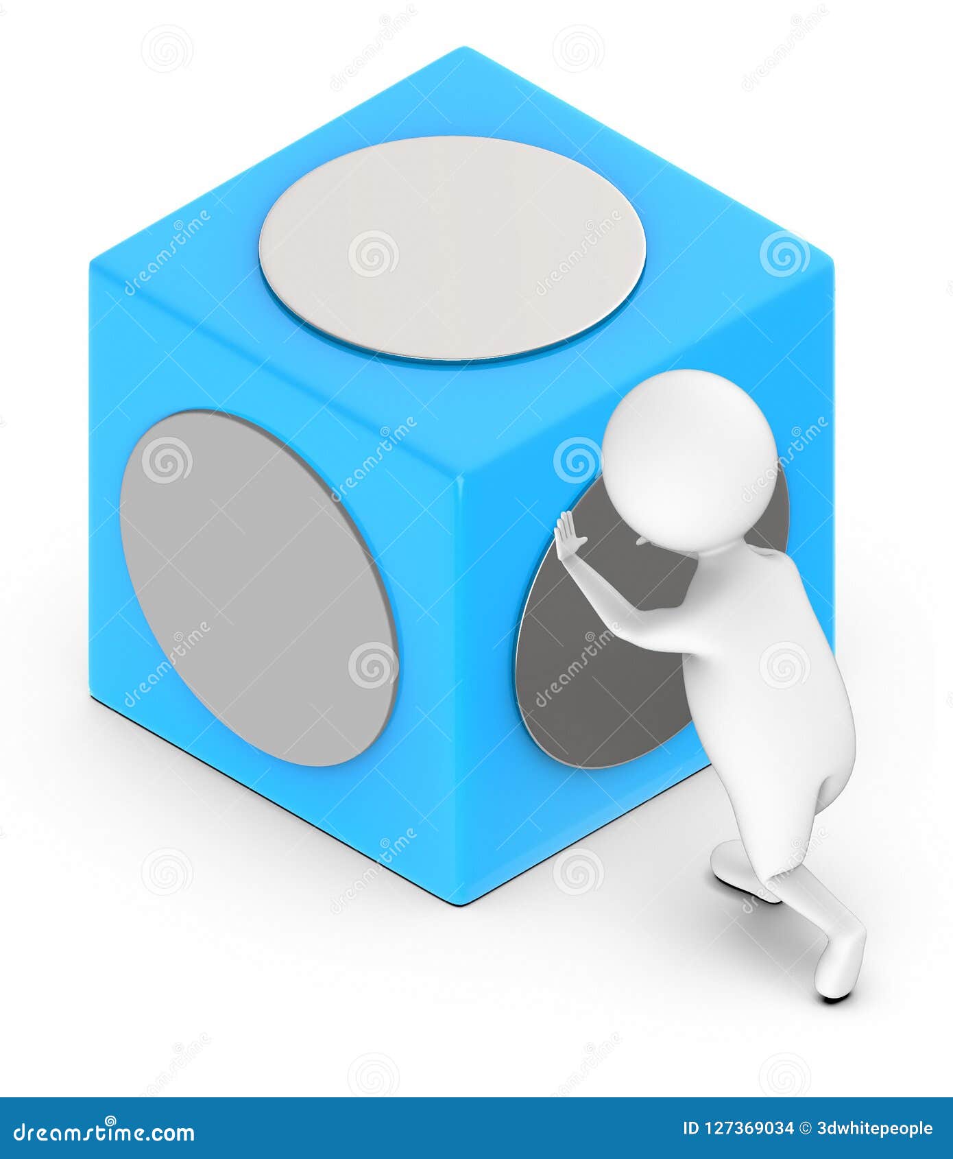 3d White People Pushing a Square Box with Circle Pattern in it Stock ...