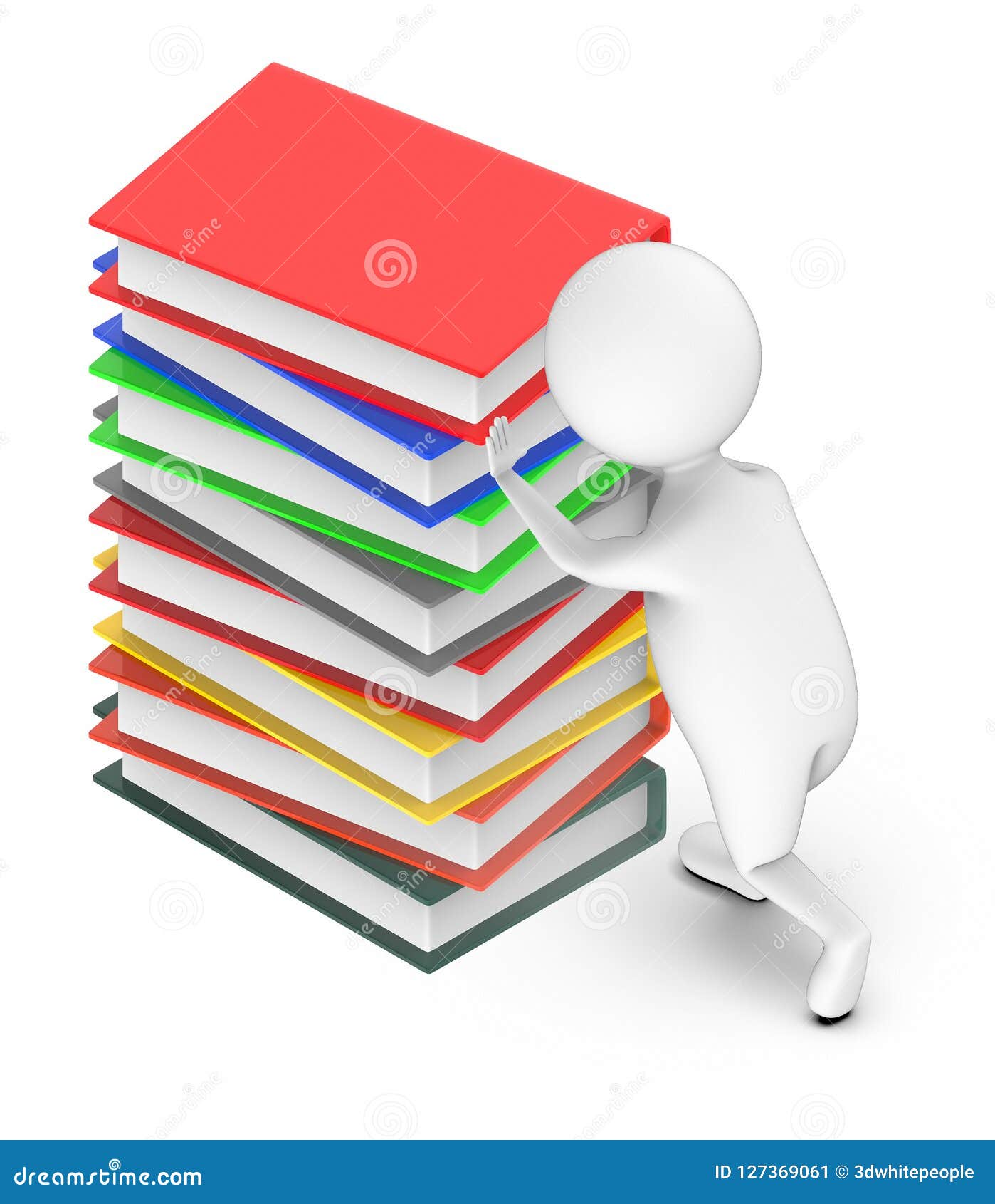 3d White People Pushing Stack of Books Stock Illustration ...