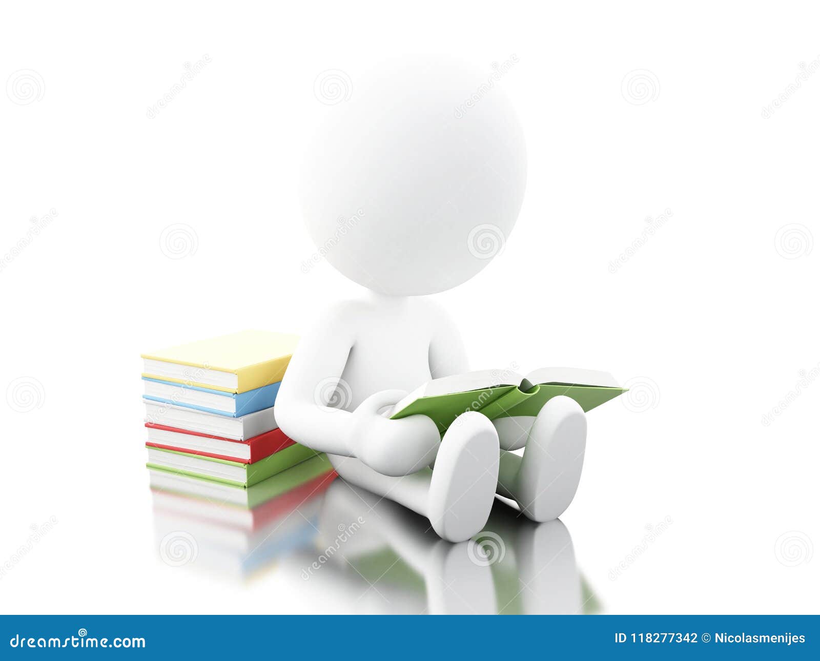 3d White People Reading a Book. Stock Illustration - Illustration of ...
