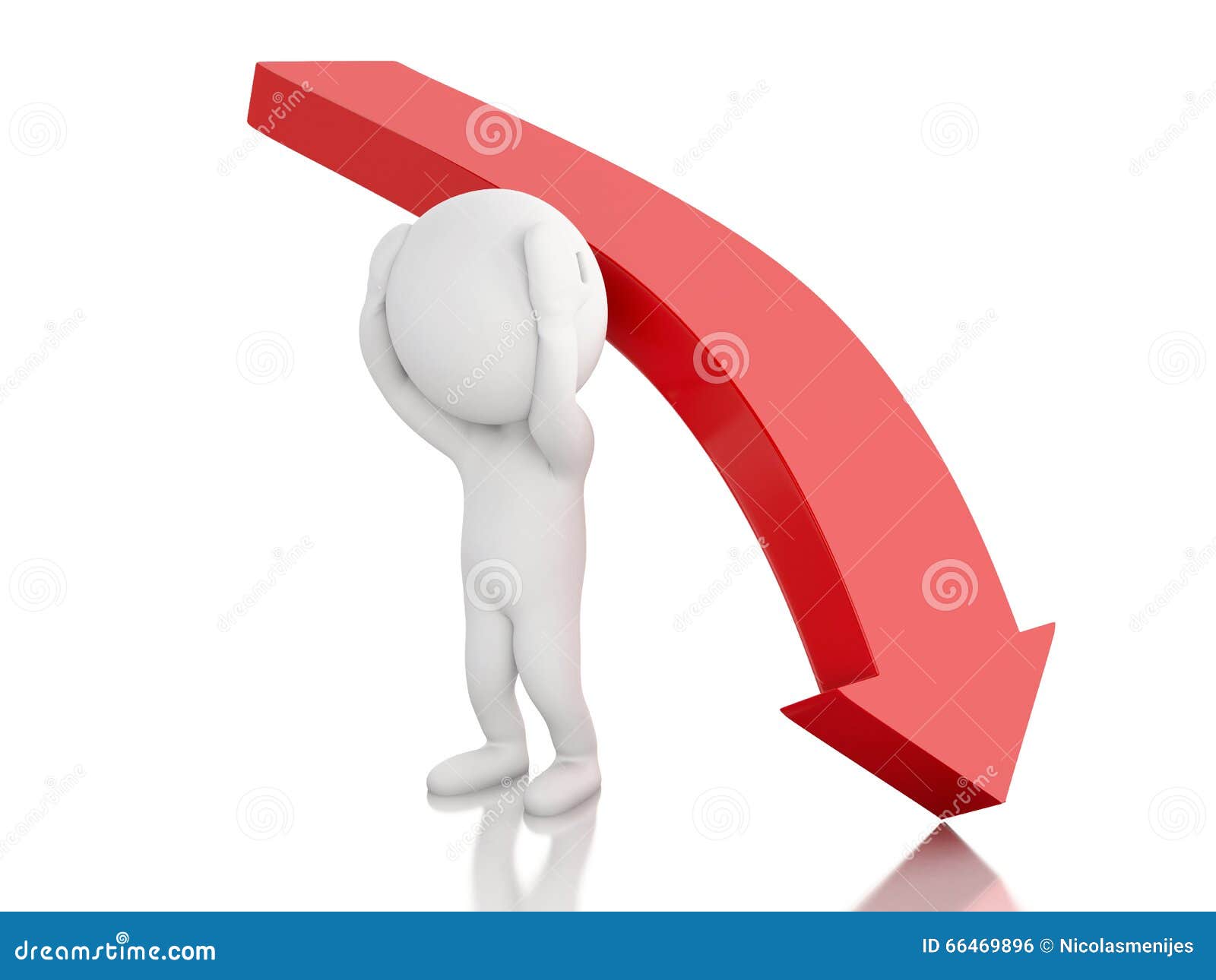3d White People with Red Arrow Falling. Decrease Concept. Stock Illustration - Illustration of ...