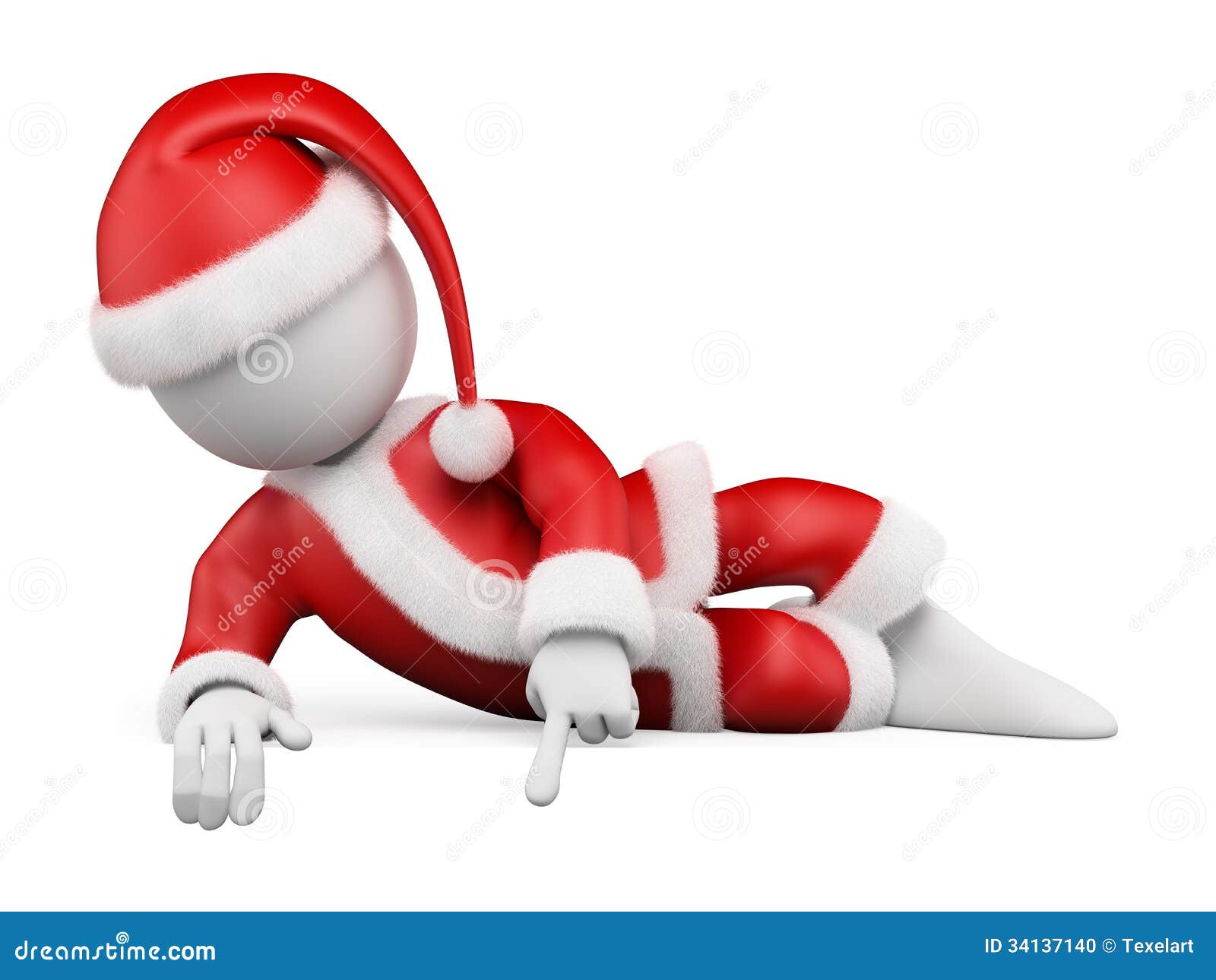 3D White People. Santa Claus Lying Pointing Down Stock Illustration ...