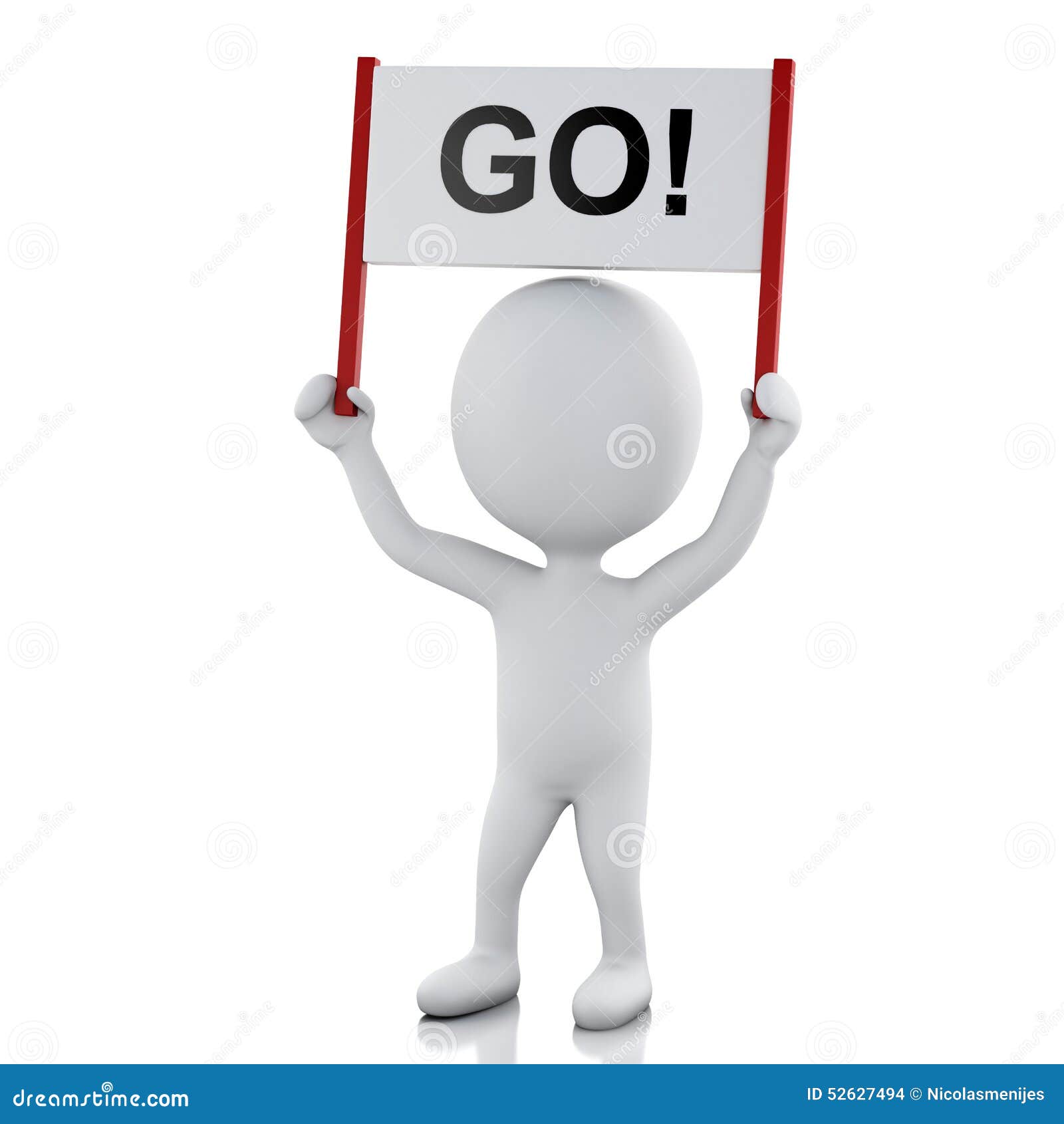 3d White People with Sign Board Banner. Go! Stock Illustration ...