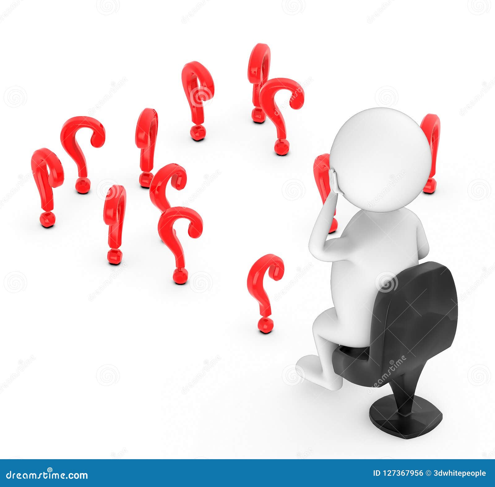 3d White People Sitting in a Chair and Looking at Question Marks on the ...