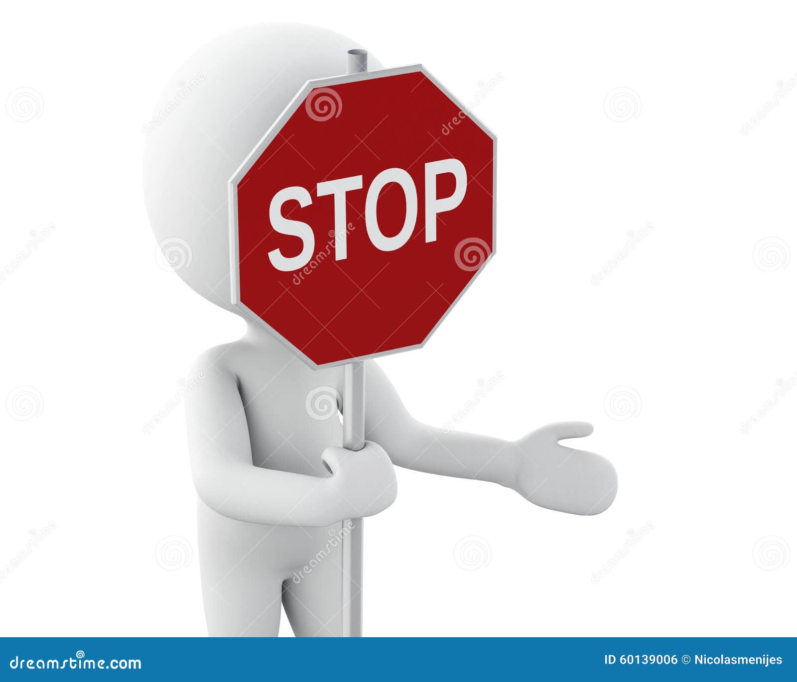 3d White People Standing and Holding a Stop Sign. Stock Illustration ...